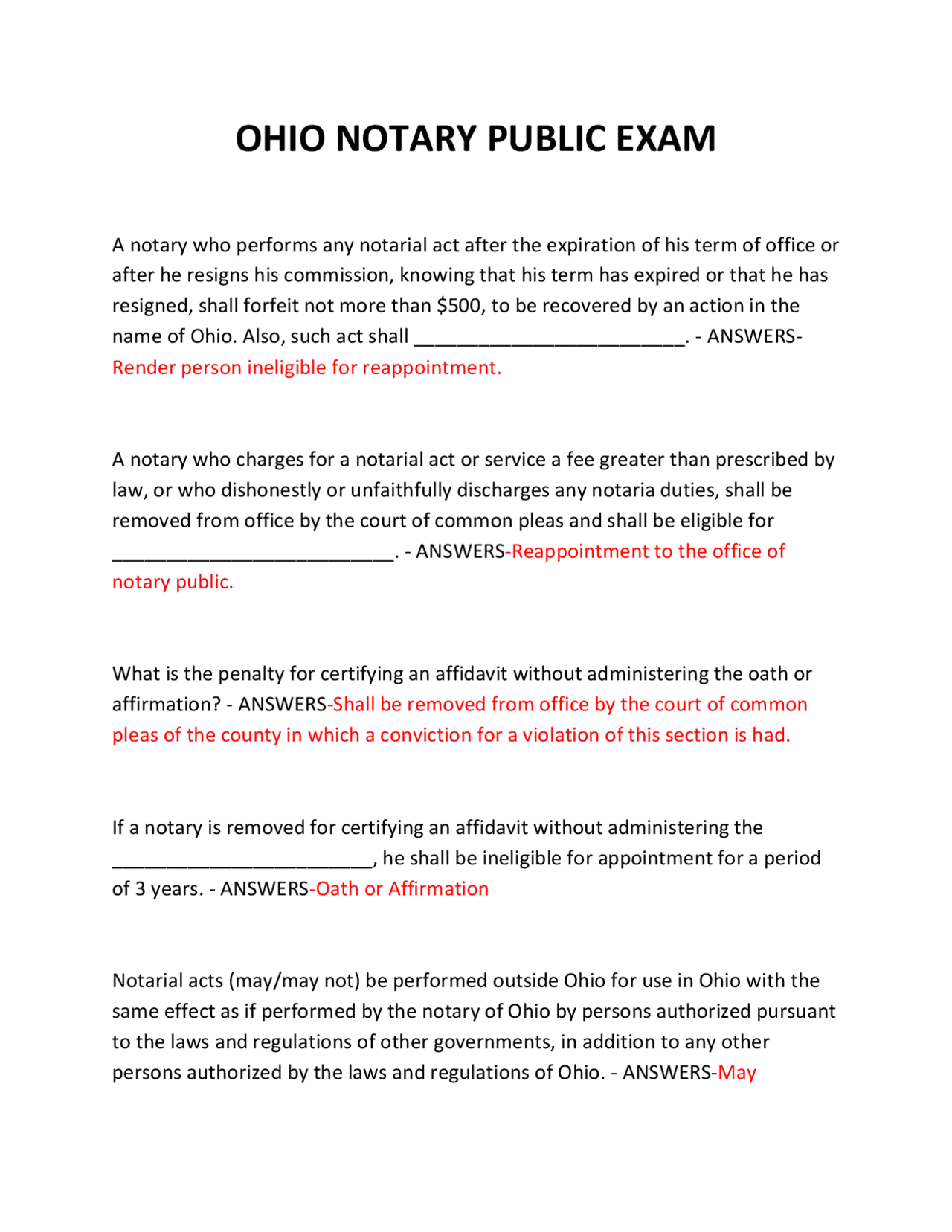 Ohio Notary Public Exam: Questions and Answers | Exams Insurance law ...