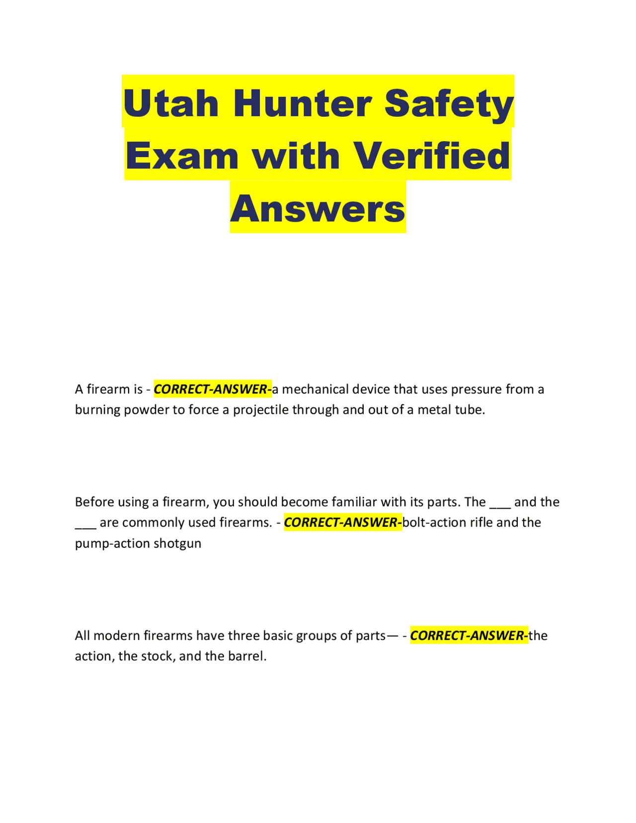 Utah Hunter Safety Exam with Verified Answers | Exams Environmental ...