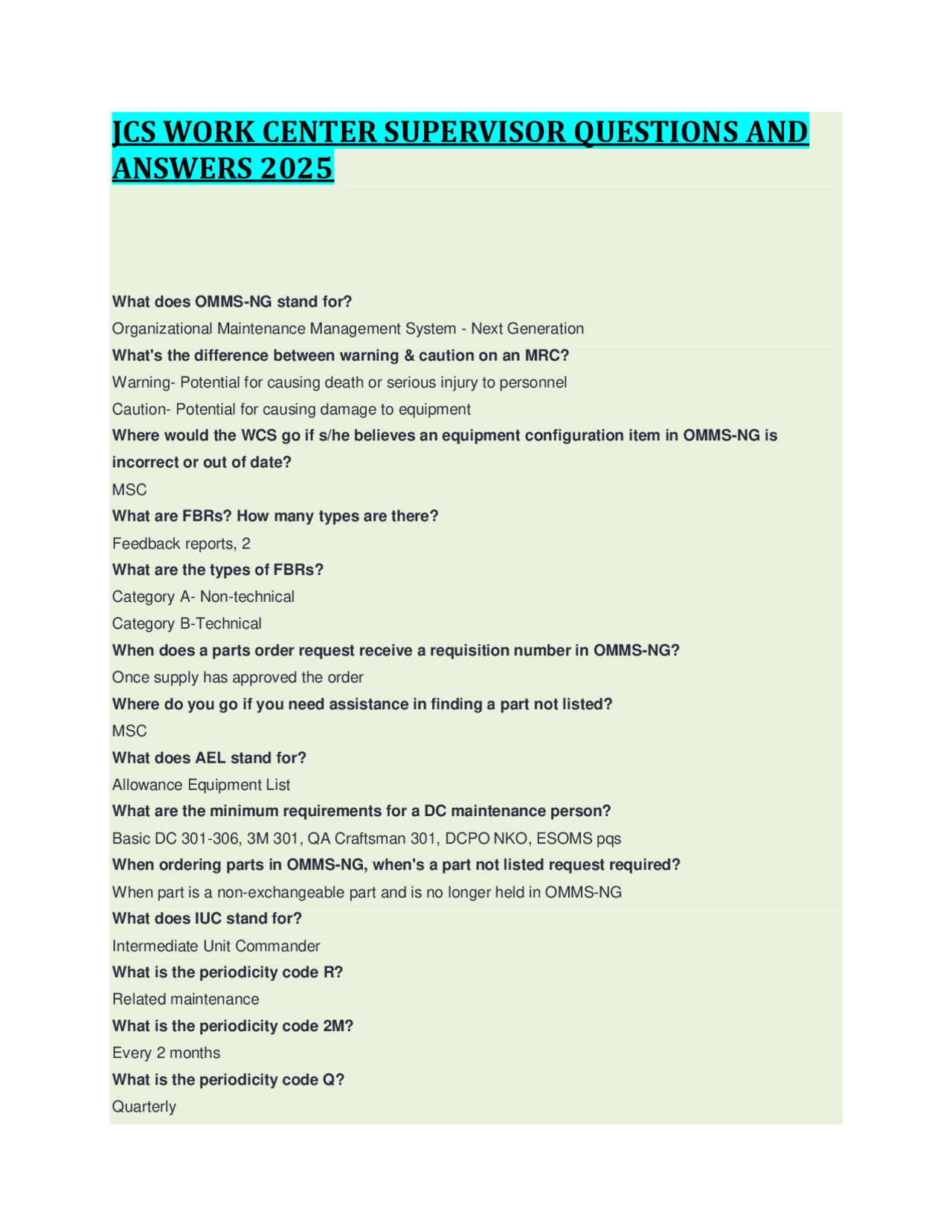 JCS Work Center Supervisor Questions and Answers: A Comprehensive Guide ...