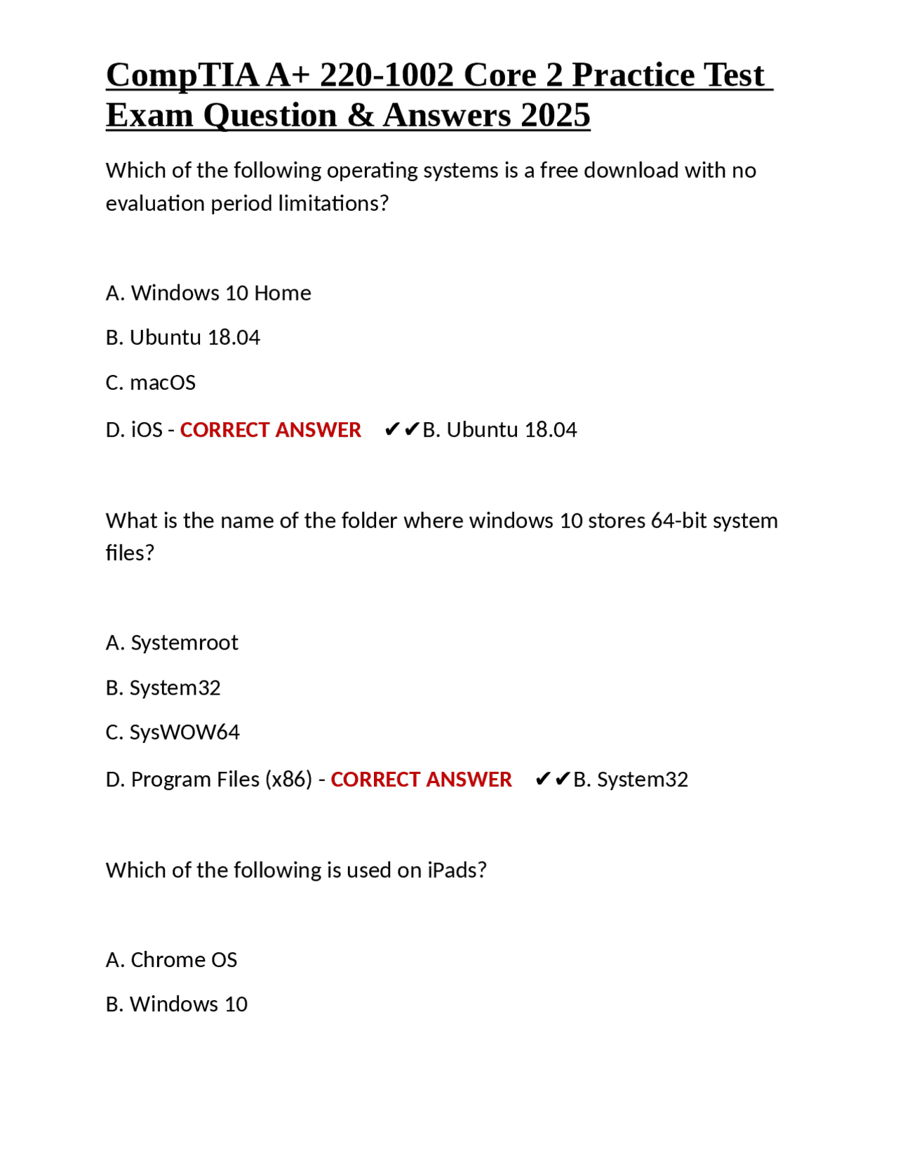 CompTIA A+ 220-1002 Core 2 Practice Test: Exam Questions and Answers ...