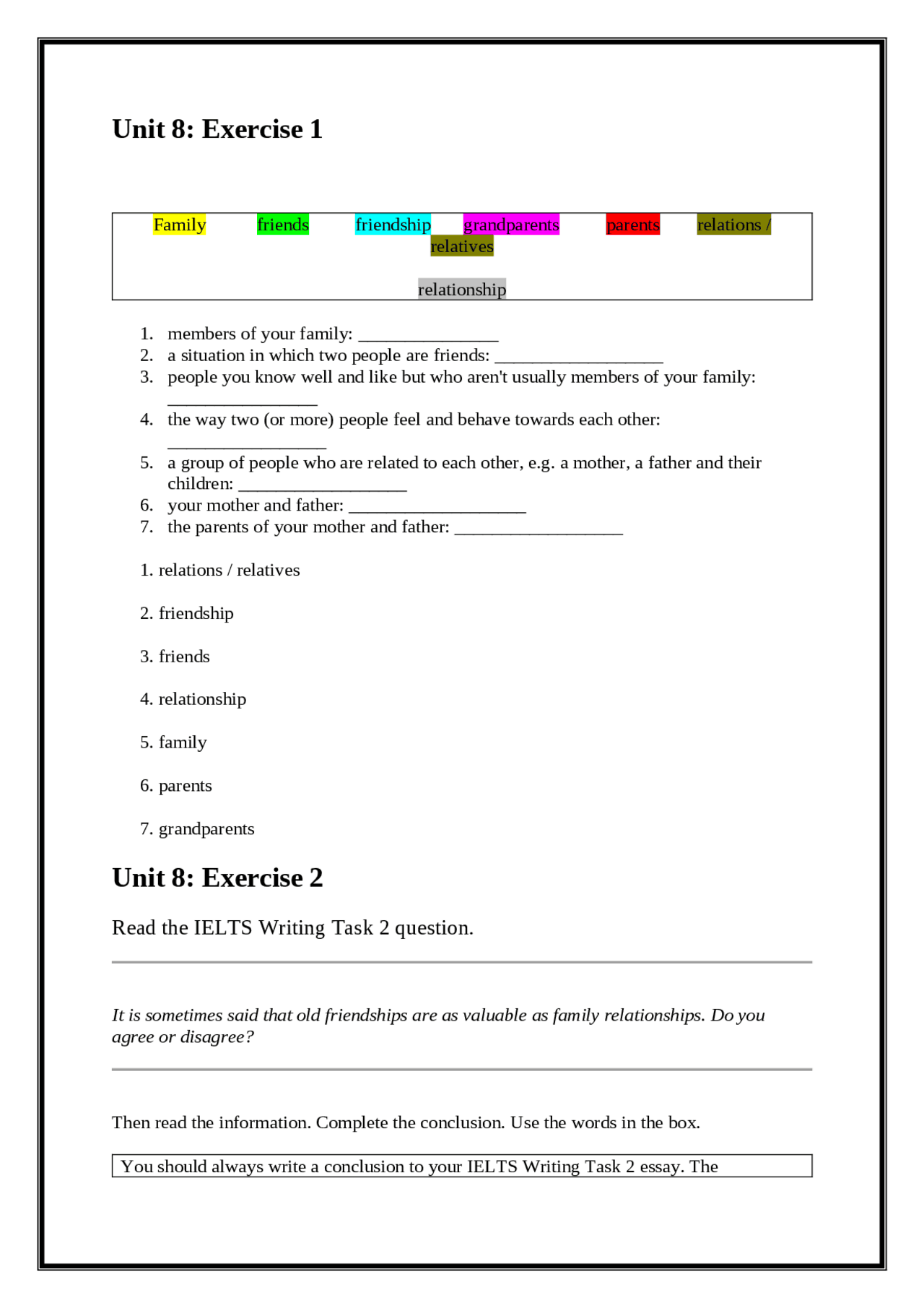 IELTS writing unit8 doc | Exercises Law | Docsity