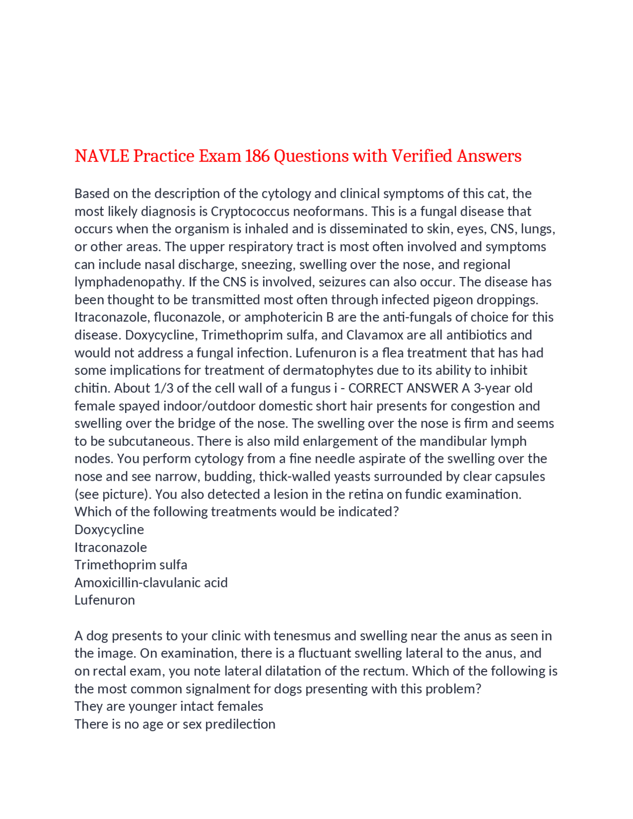 NAVLE Practice Exam 186 Questions with Verified Answers,100% CORRECT ...