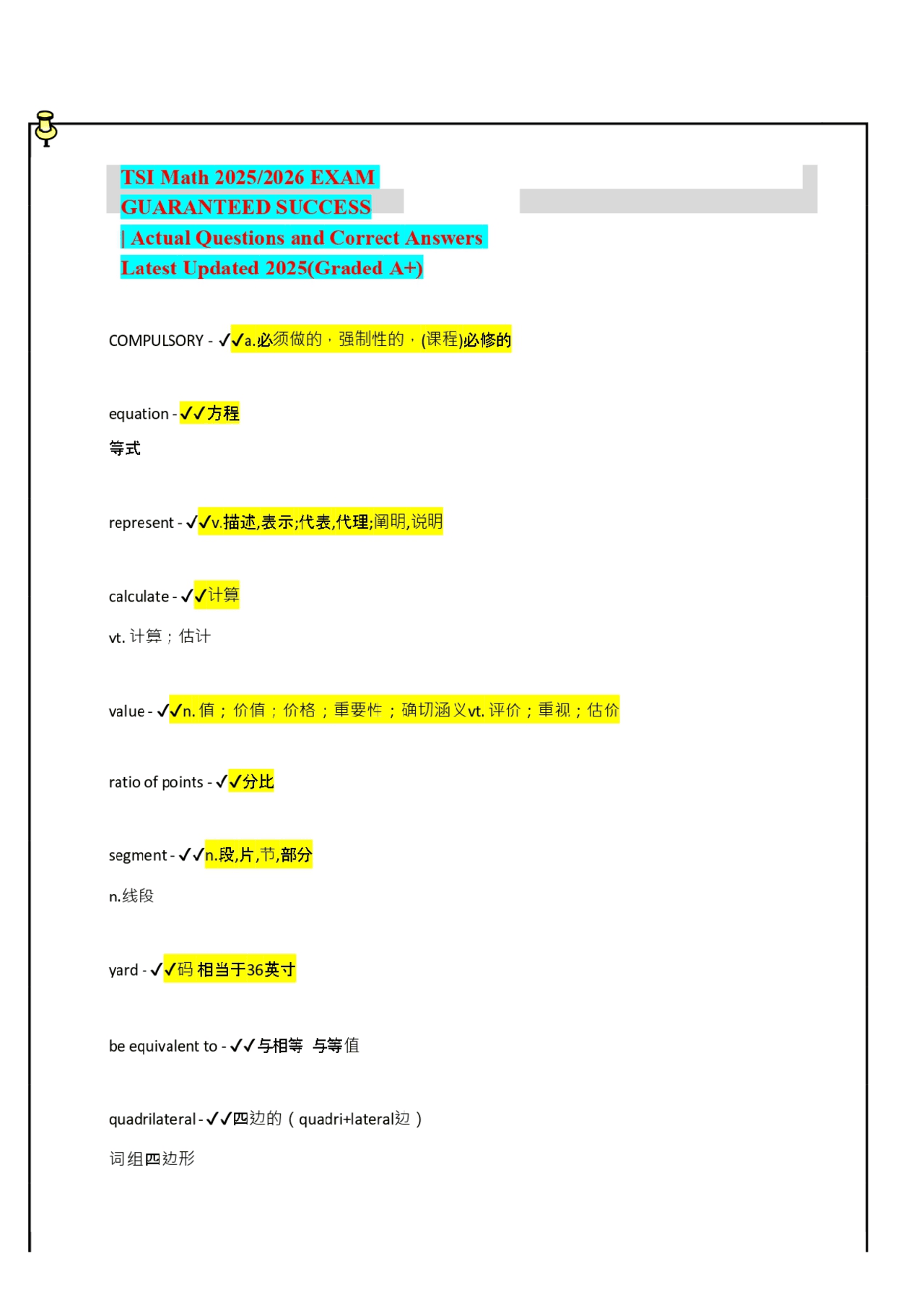 TSI Math 2025/2026 EXAM GUARANTEED SUCCESS | Actual Questions and ...