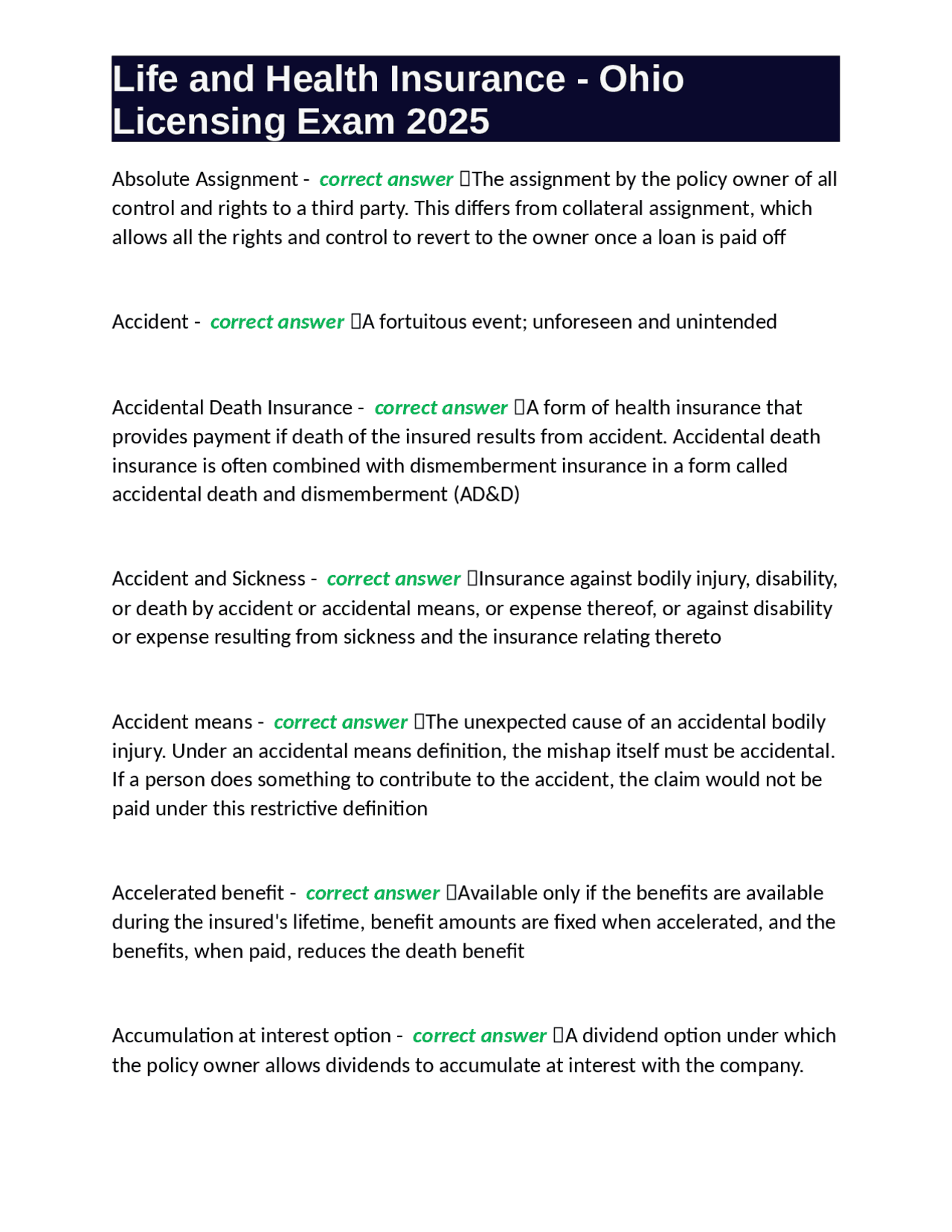 Life and Health Insurance - Ohio Licensing Exam 2025 | Exams Insurance ...