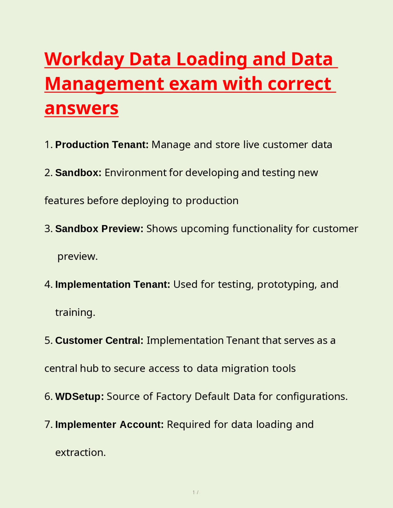 Workday Data Loading and Data Management exam with correct answers | Exams Database Management ...