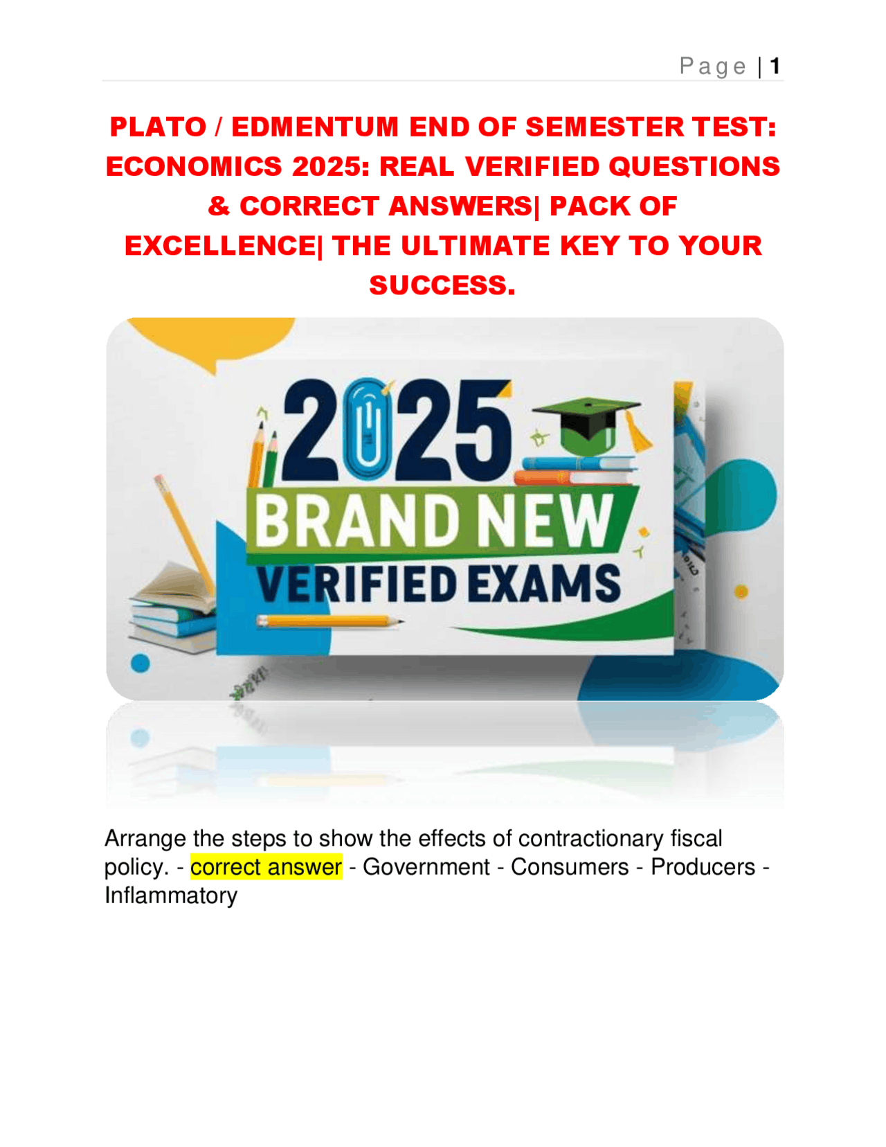 PLATO / EDMENTUM END OF SEMESTER TEST: ECONOMICS 2025. | Exams ...