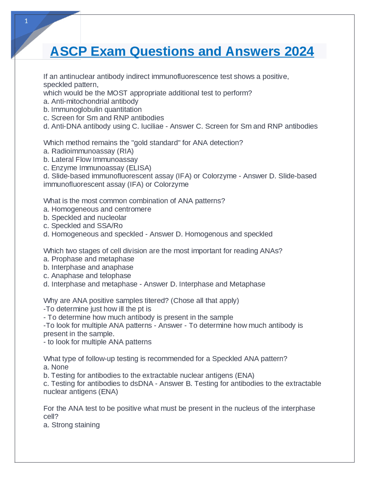 ASCP Exam Questions and Answers 2024: Blood Banking and Transfusion ...