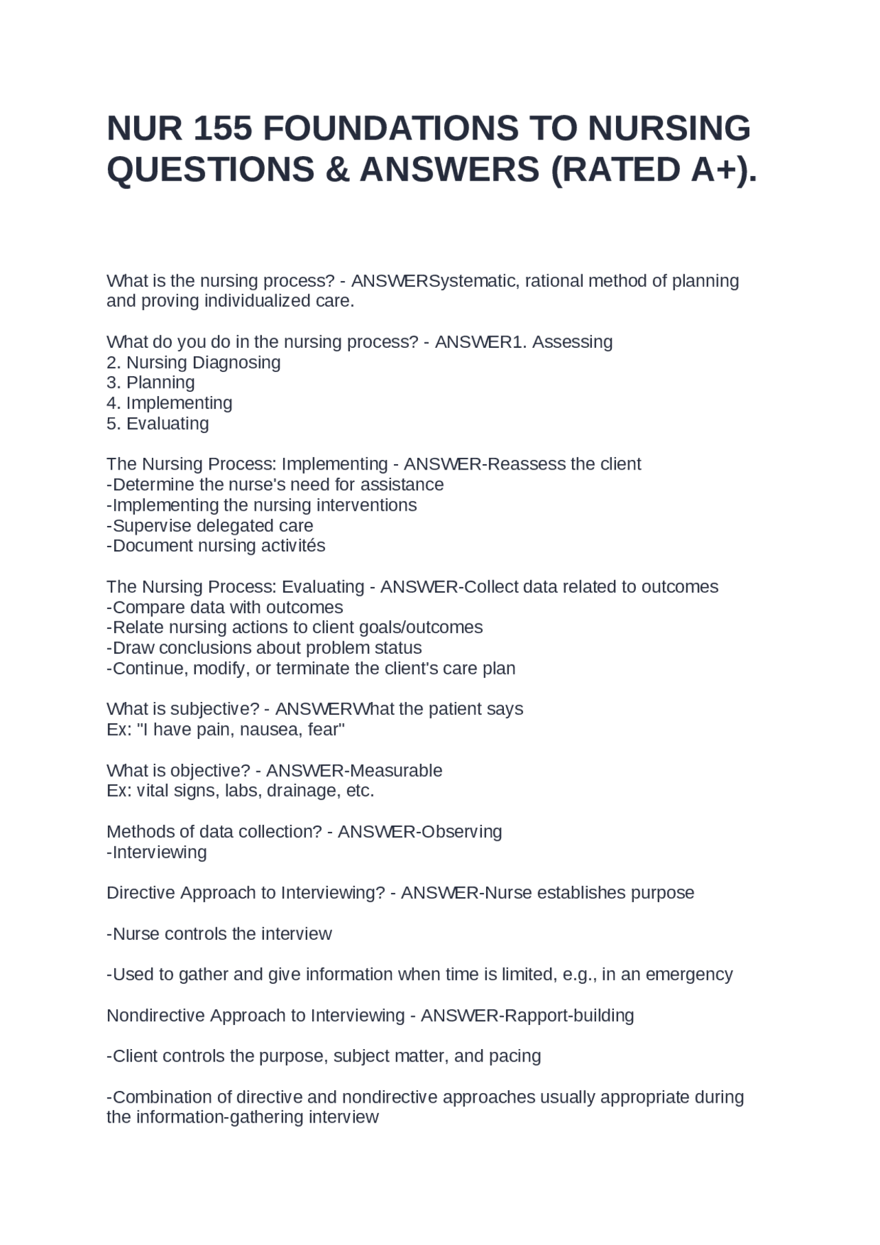 Nursing Process: Questions and Answers for Nursing Students | Exams ...