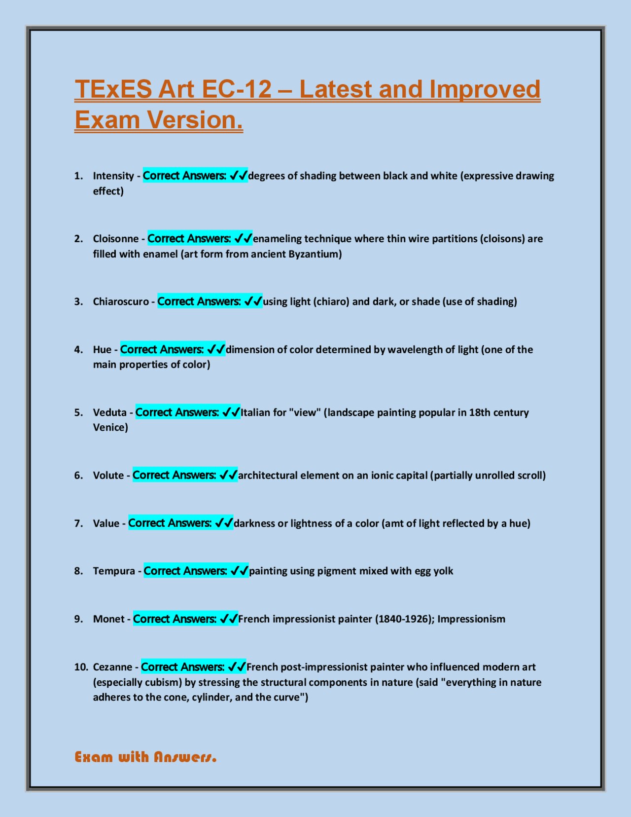 TExES Art EC-12 – Latest and Improved Exam Version. | Exams Advanced ...