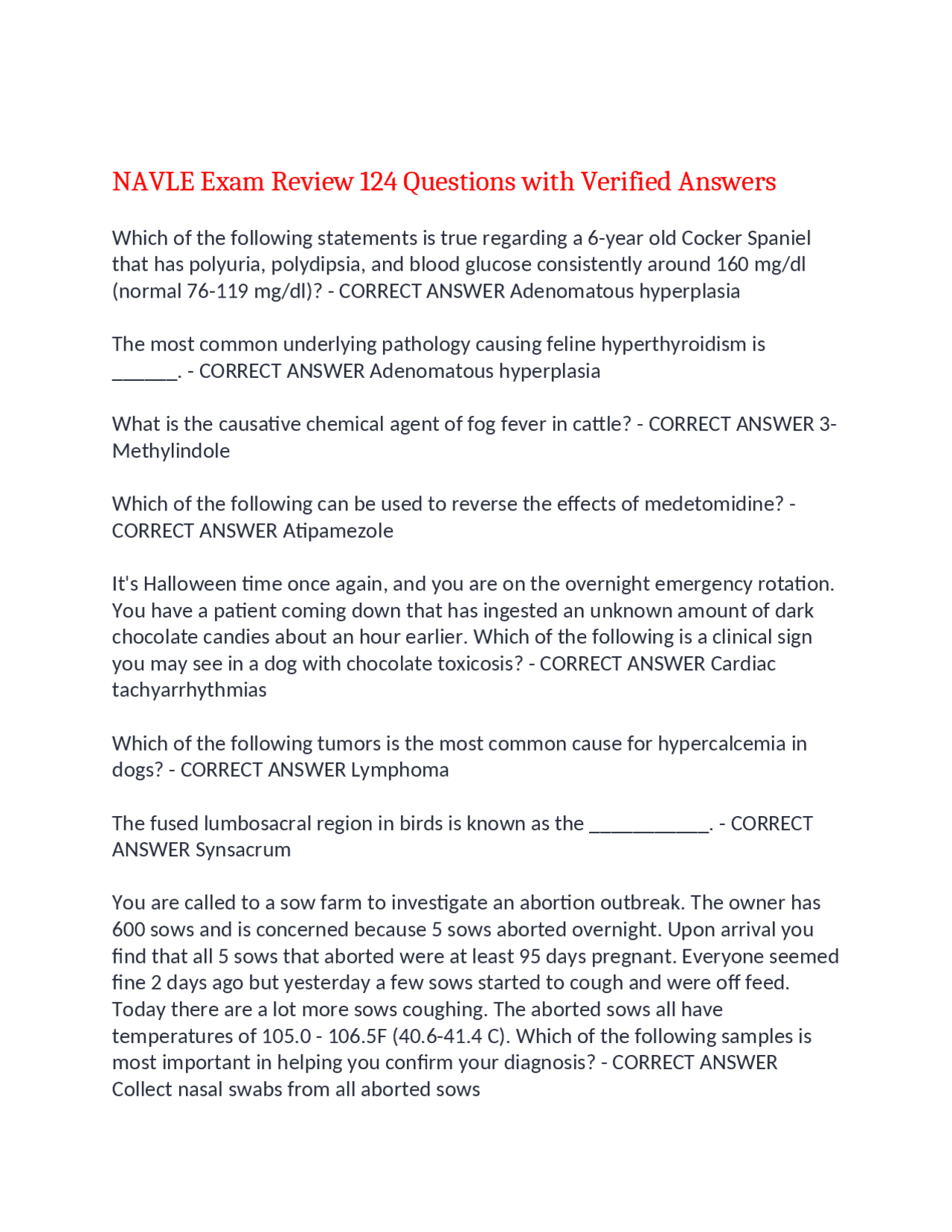 NAVLE Exam Review 124 Questions with Verified Answers,100% CORRECT ...