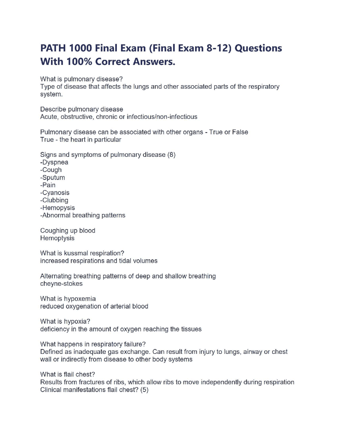 PATH 1000 Final Exam (Final Exam 8-12) Questions With 100% Correct ...