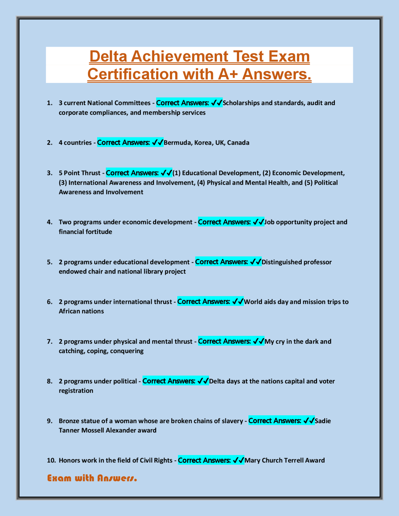 Delta Achievement Test Exam Certification with A+ Answers. | Exams ...
