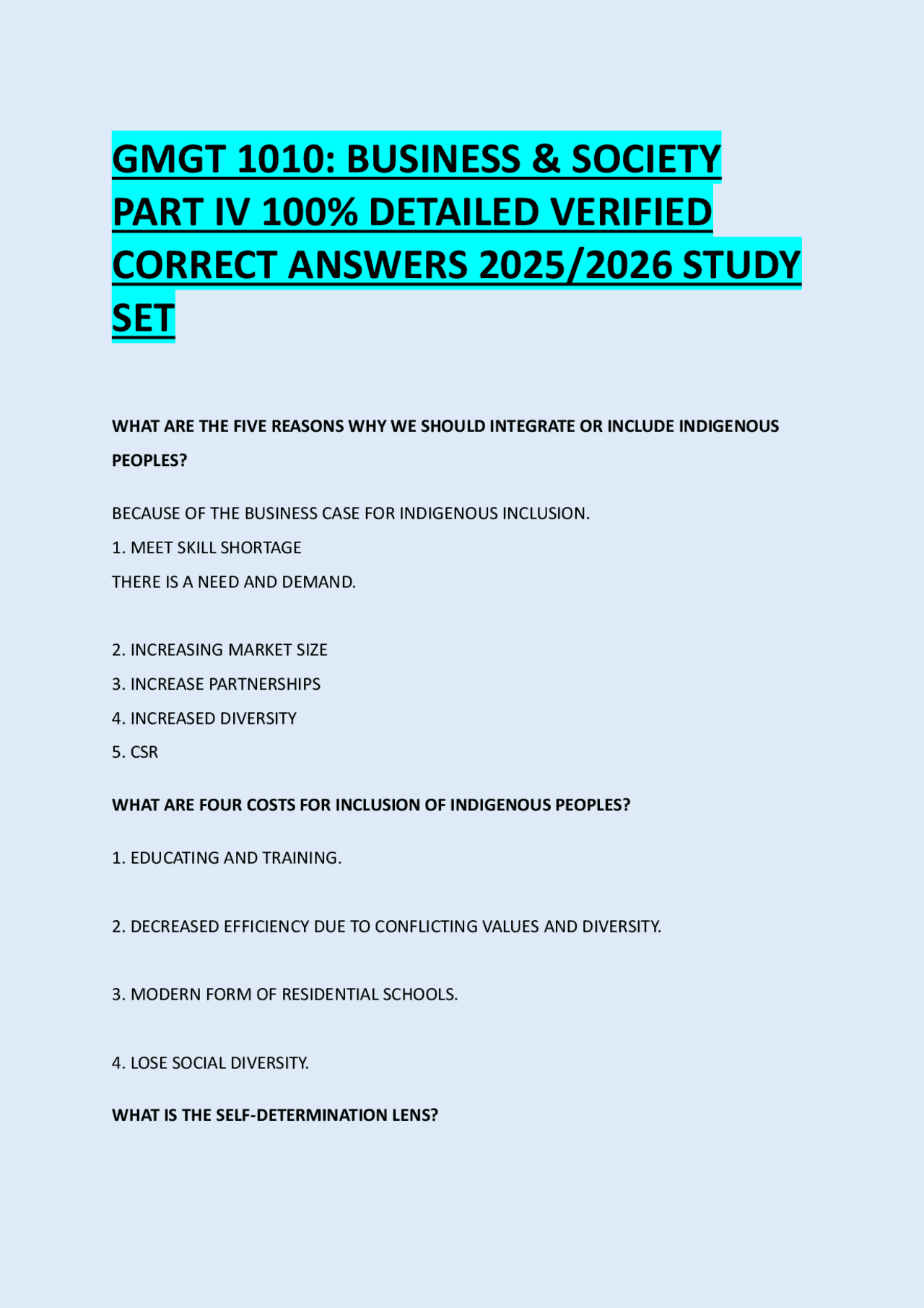 GMGT 1010: BUSINESS & SOCIETY PART IV 100% DETAILED VERIFIED CORRECT ...