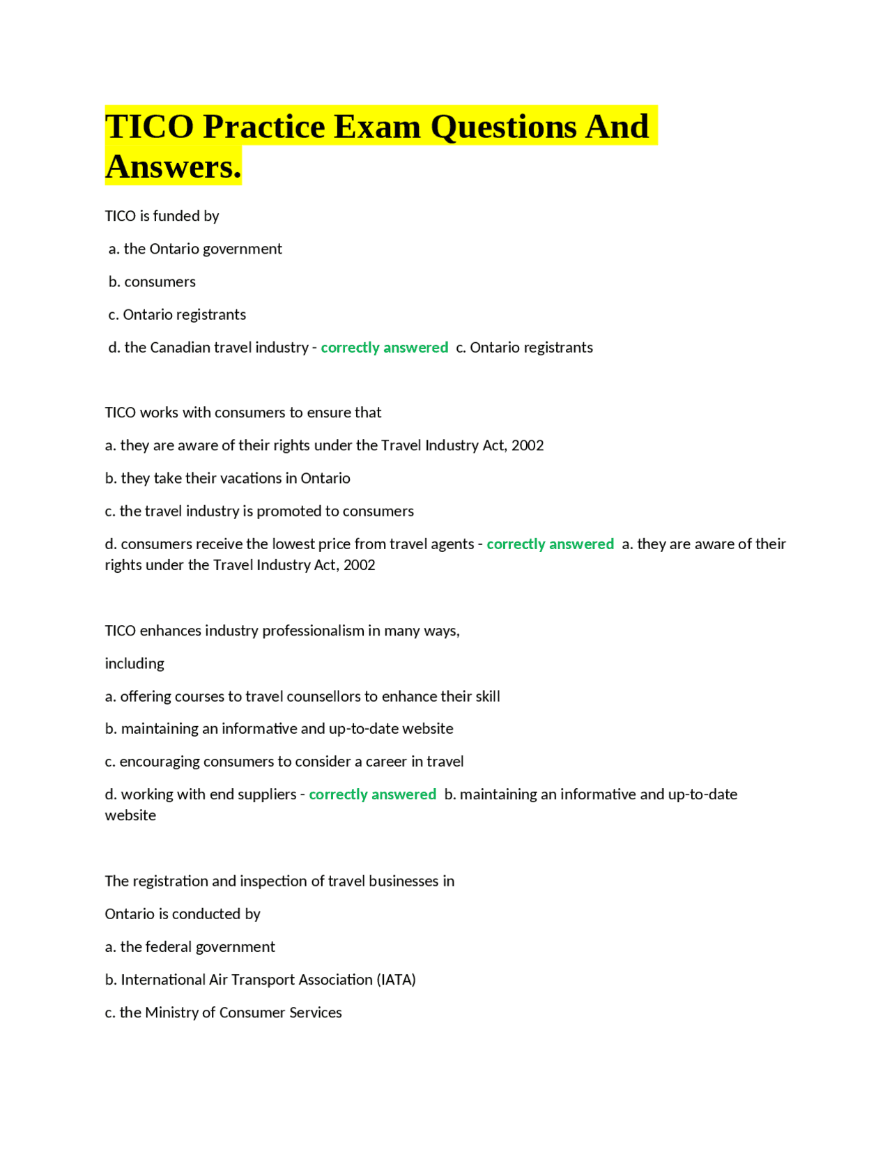 TICO Practice Exam: Ontario Travel Industry Regulations | Exams Science ...