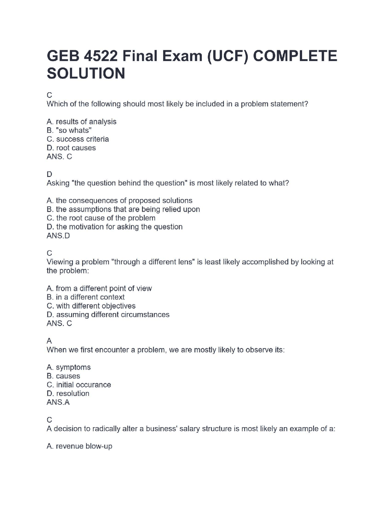 GEB 4522 Final Exam (UCF) COMPLETE SOLUTION | Exams Strategic ...