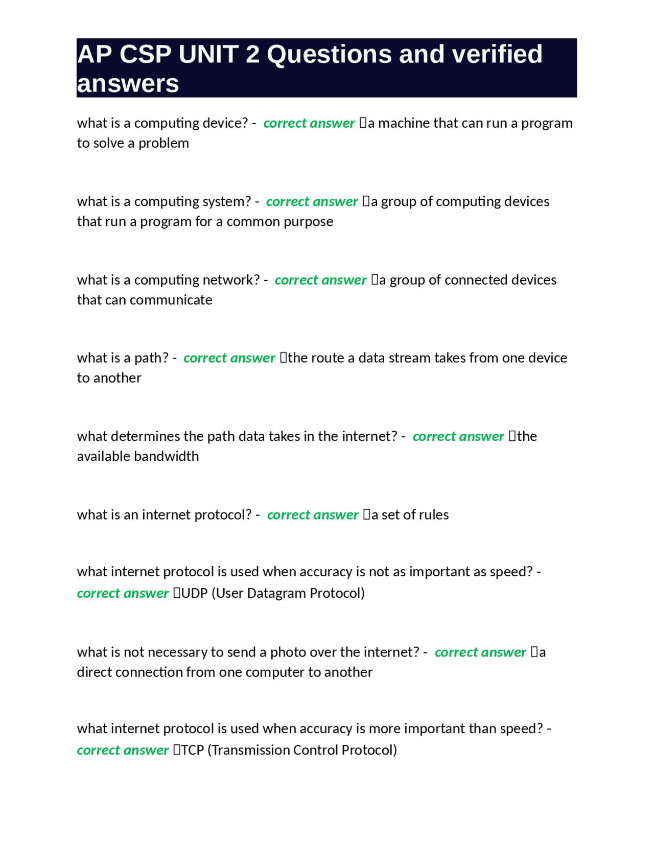 Ap Csp Unit 2 Questions And Verified Answers Exams Computer Science