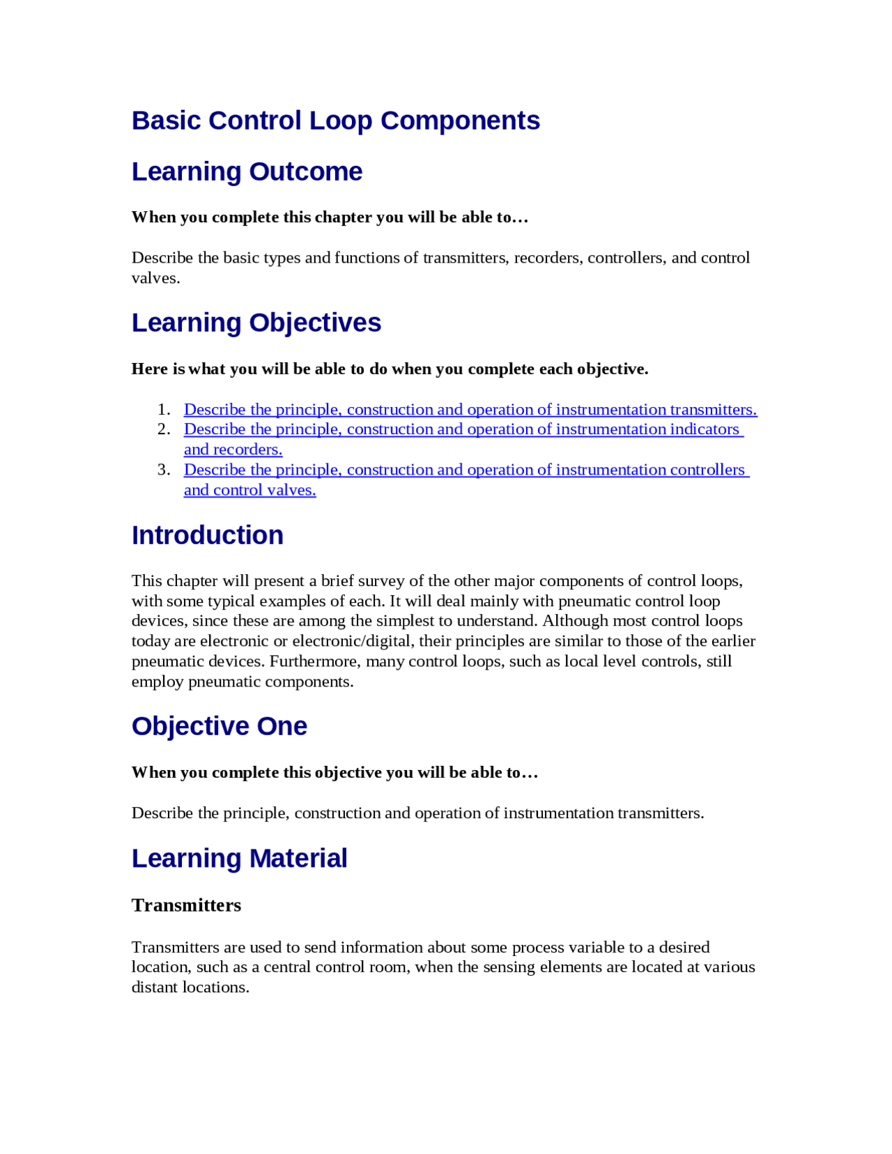 Control Loop Components: Transmitters, Recorders, Controllers, and Valves | Summaries Mechanical ...