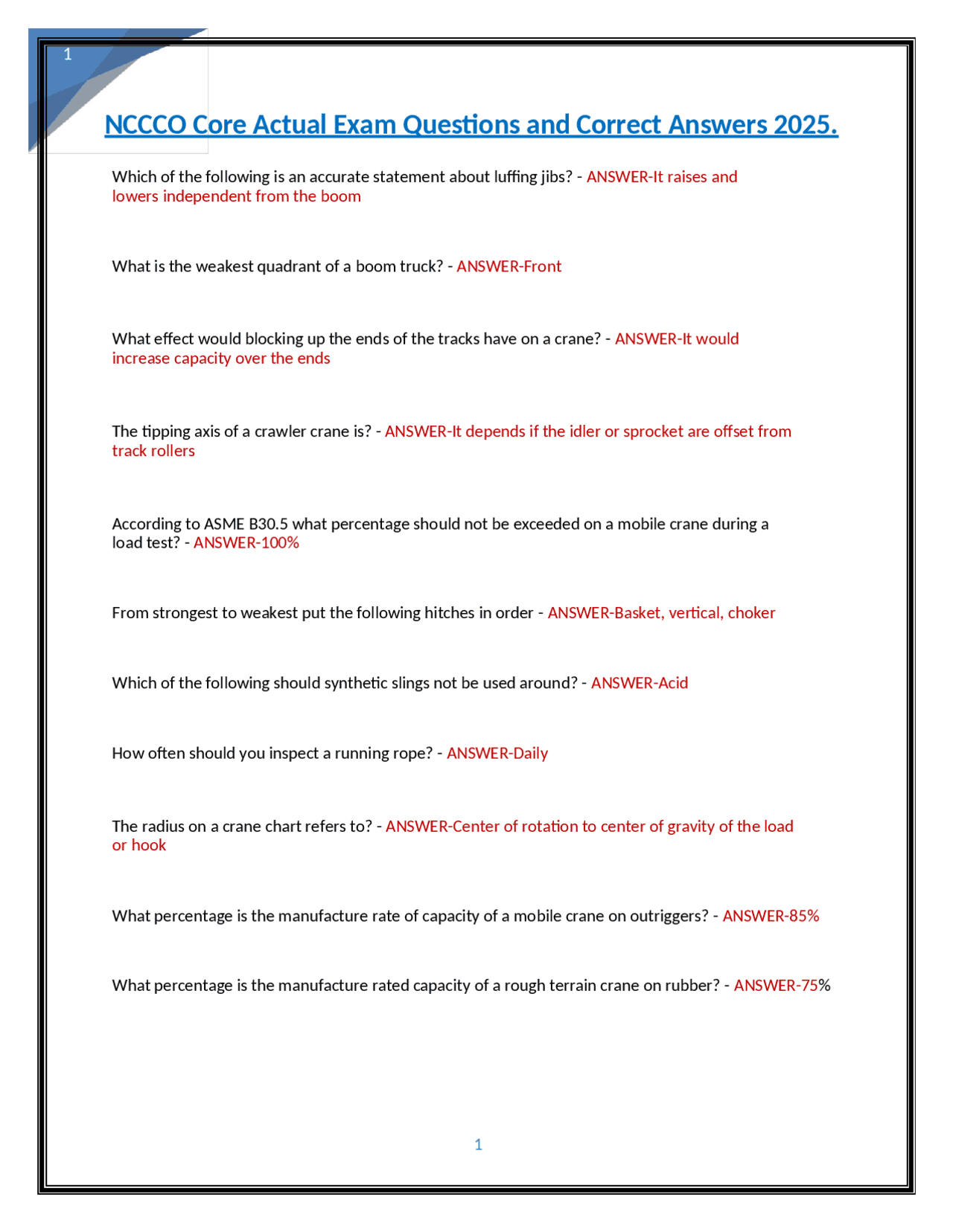 NCCCO Core Actual Exam Questions and Correct Answers 2025 | Exams ...