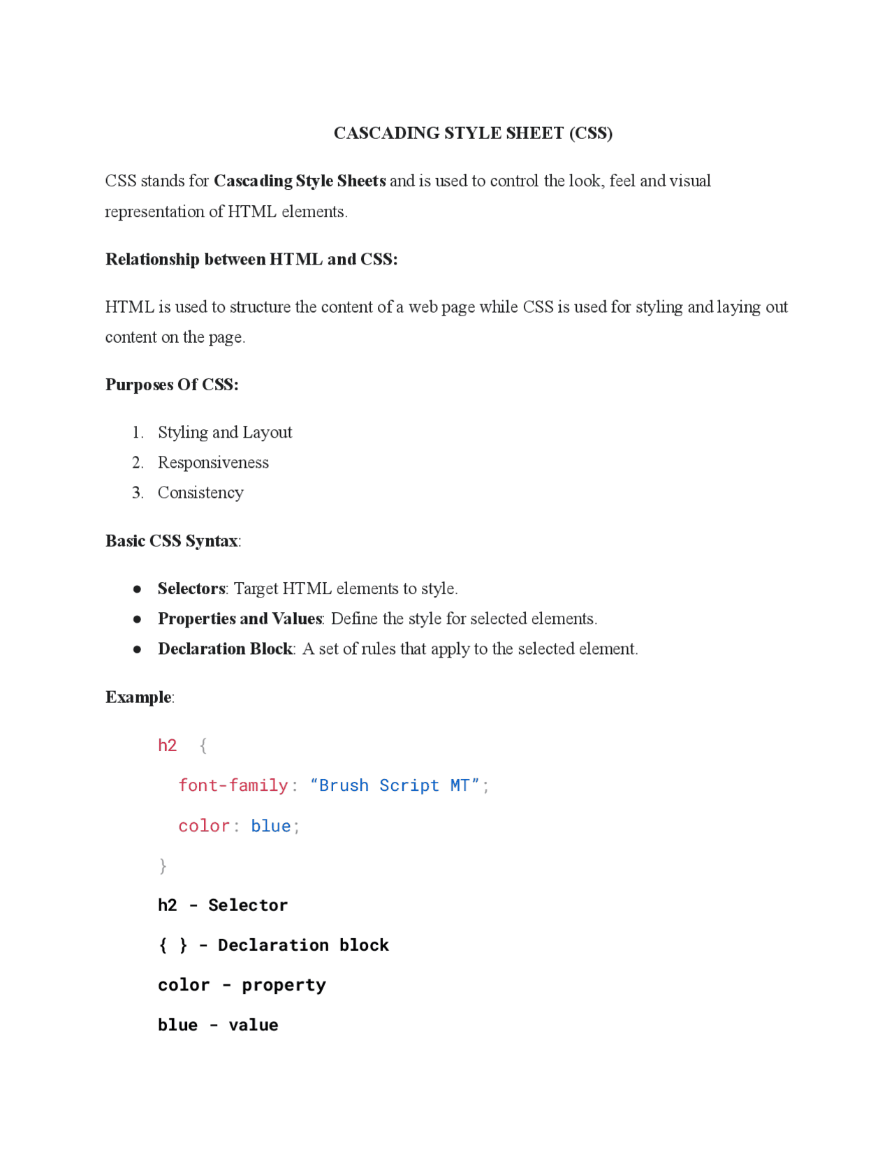 BEGINNER BASICS OF CSS | Lecture notes Web Design and Development | Docsity