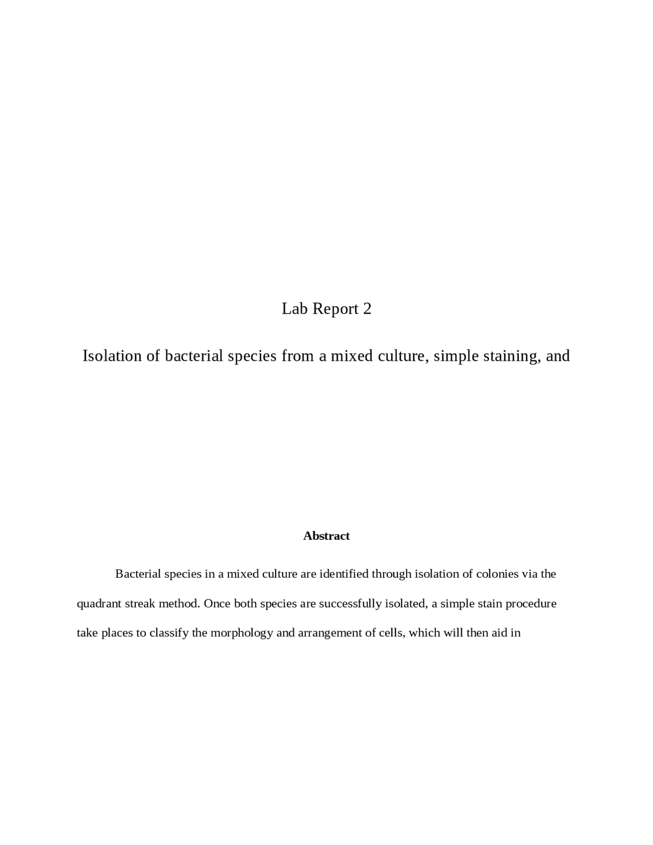 Lab Report 2 Isolation of bacterial species from a mixed culture, simple staining | Lab Reports ...