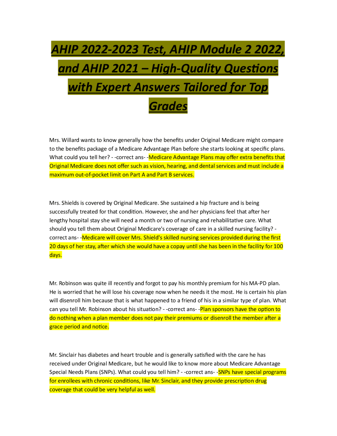 AHIP 2022-2023 Test, AHIP Module 2 2022, and AHIP 2021 – High-Quality ...