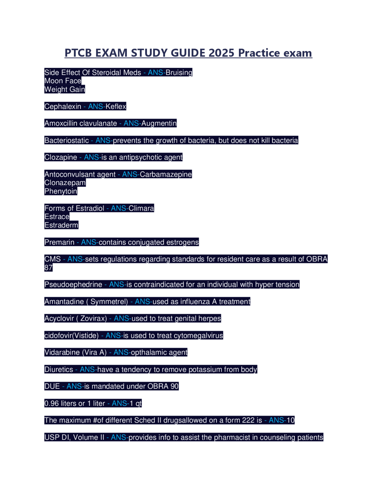 PTCB EXAM STUDY GUIDE 2025 Practice exam | Exams Pharmacy | Docsity