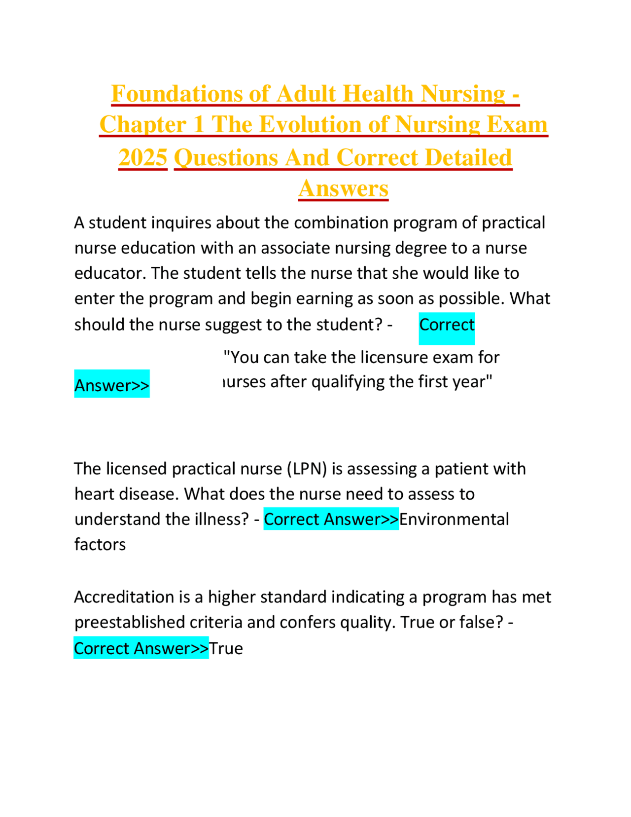 Foundations of Adult Health Nursing - Chapter 1 The Evolution of ...