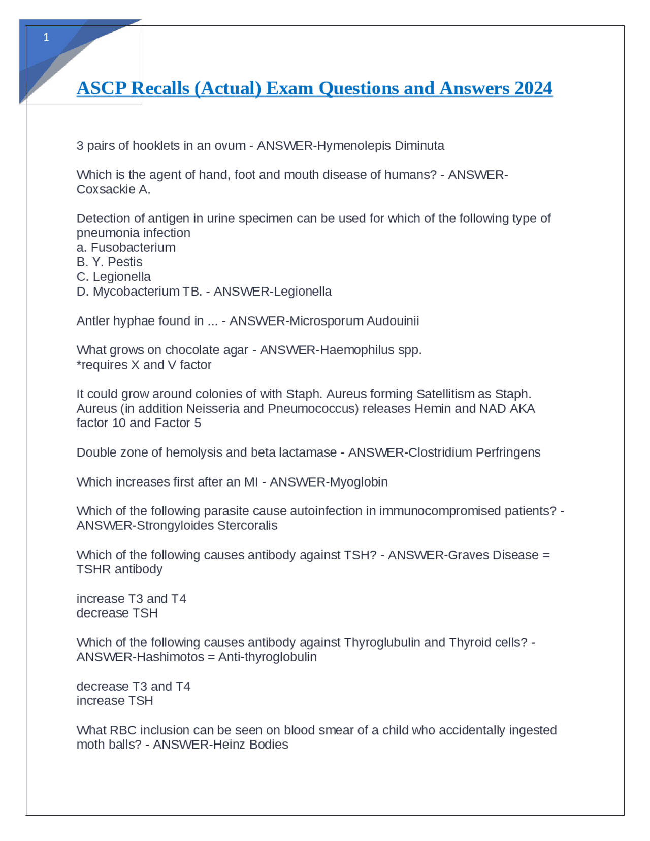 ASCP Exam Questions & Answers 2024: Guide for Lab Professionals | Exams ...