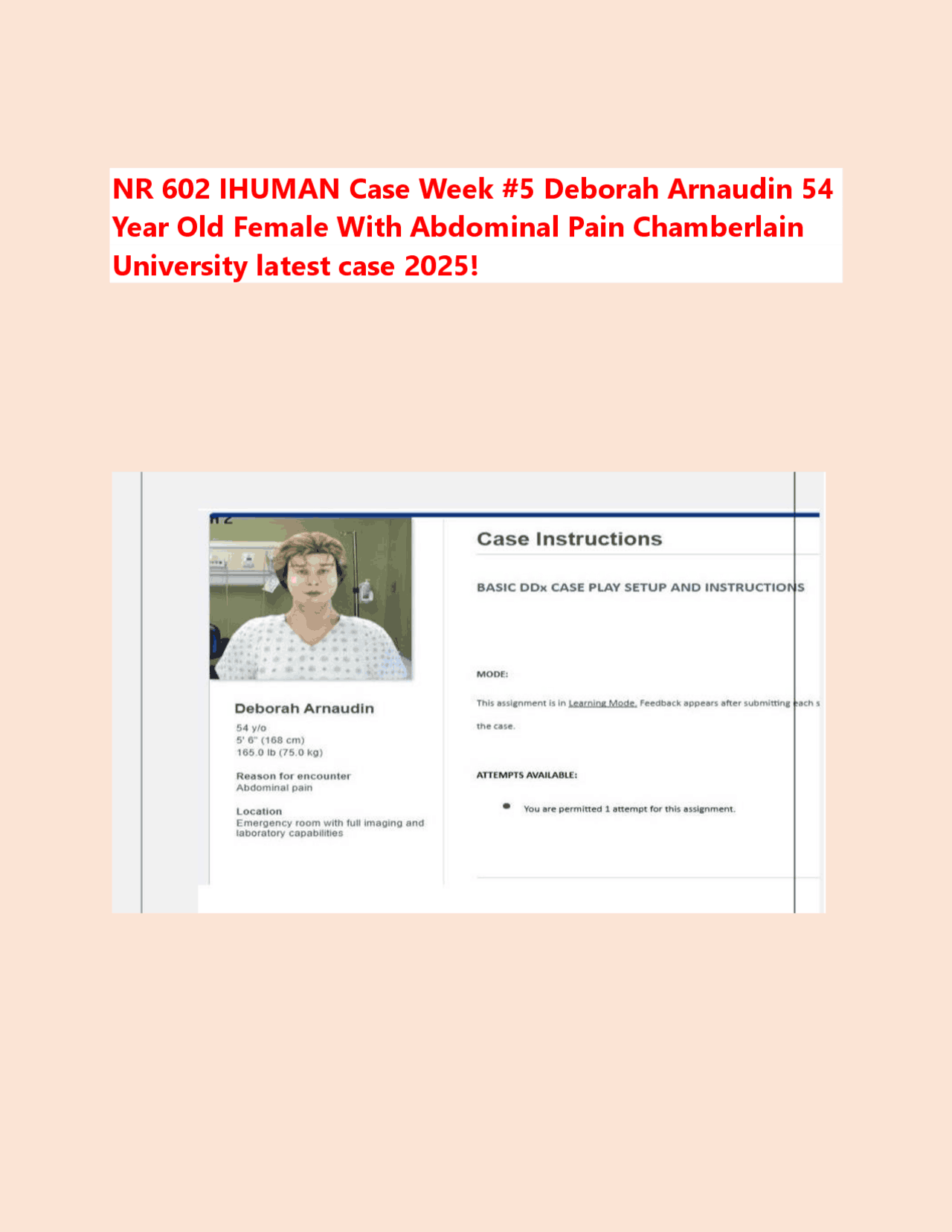NR 602 IHUMAN Case Week. | Exams Nursing | Docsity