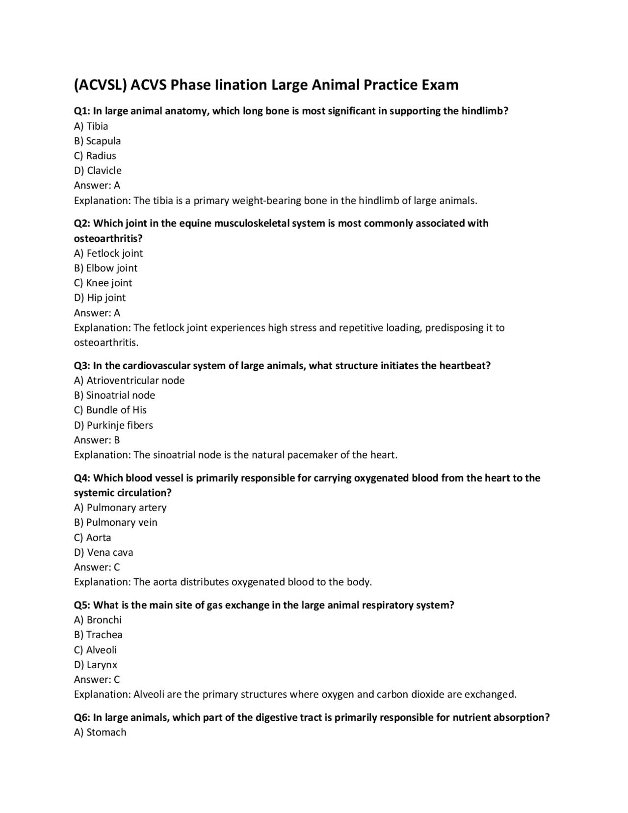 (ACVSL) ACVS Phase Iination Large Animal Exam | Exams Technology | Docsity
