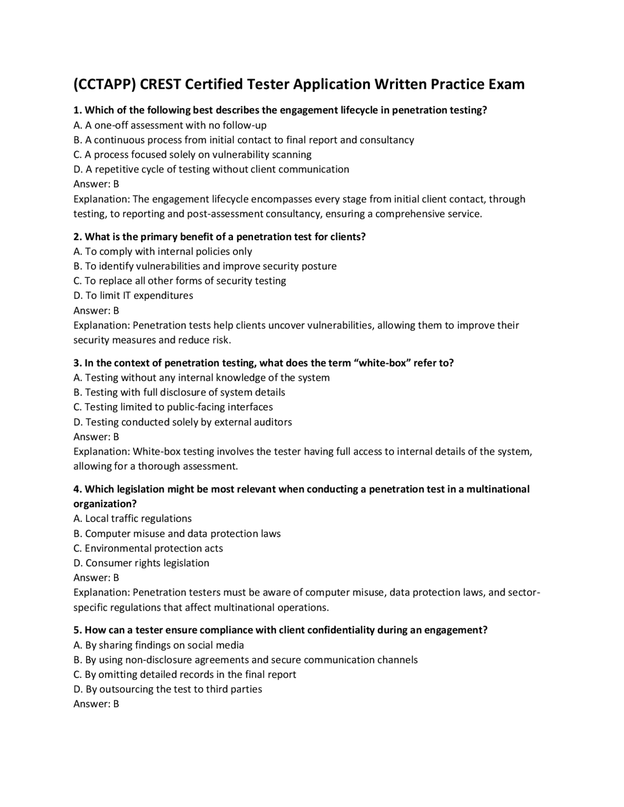 (CCTAPP) CREST Certified Tester Application Written Exam | Exams ...