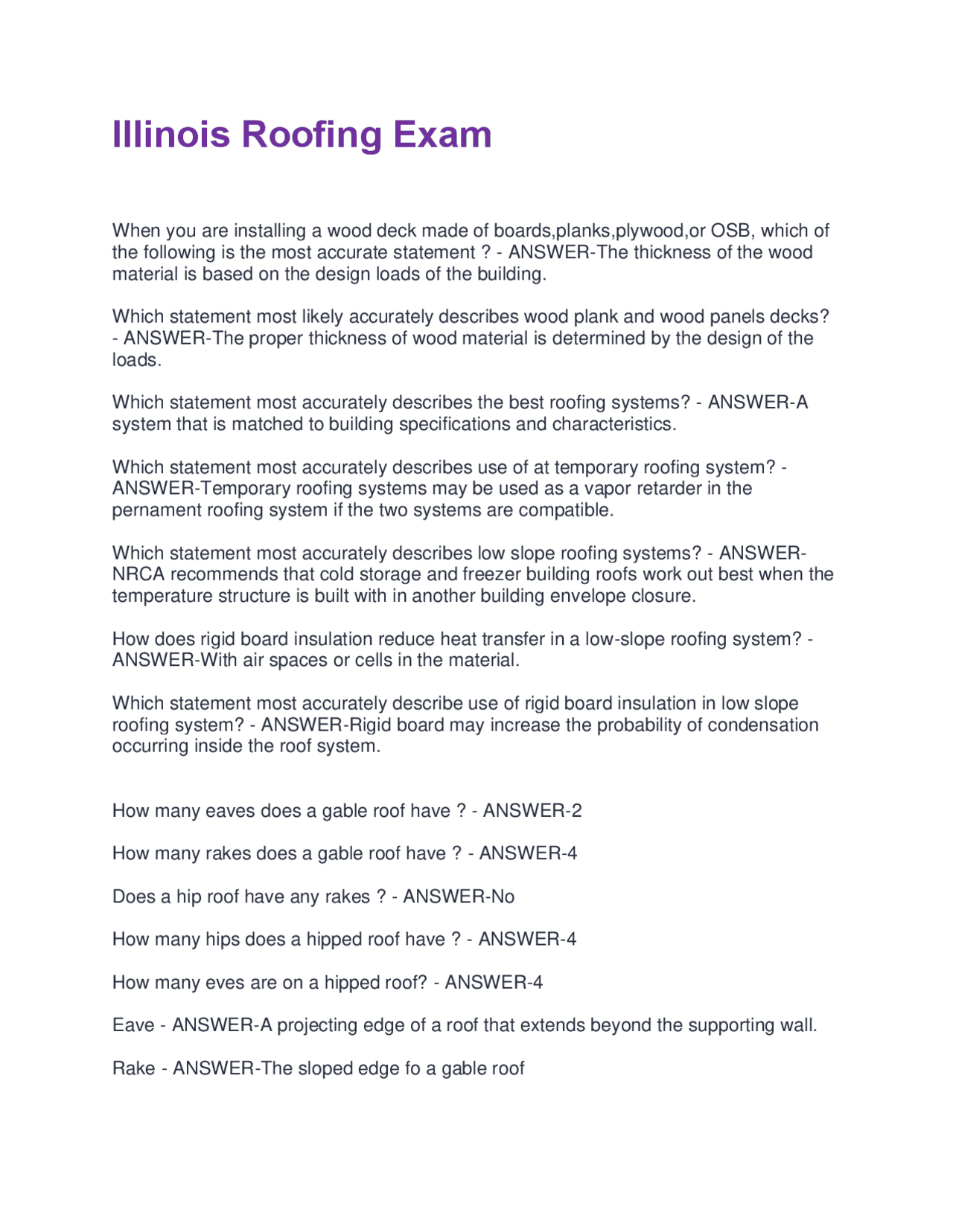 Illinois Roofing Exam Questions and Answers|2025 Update|100% Correct ...