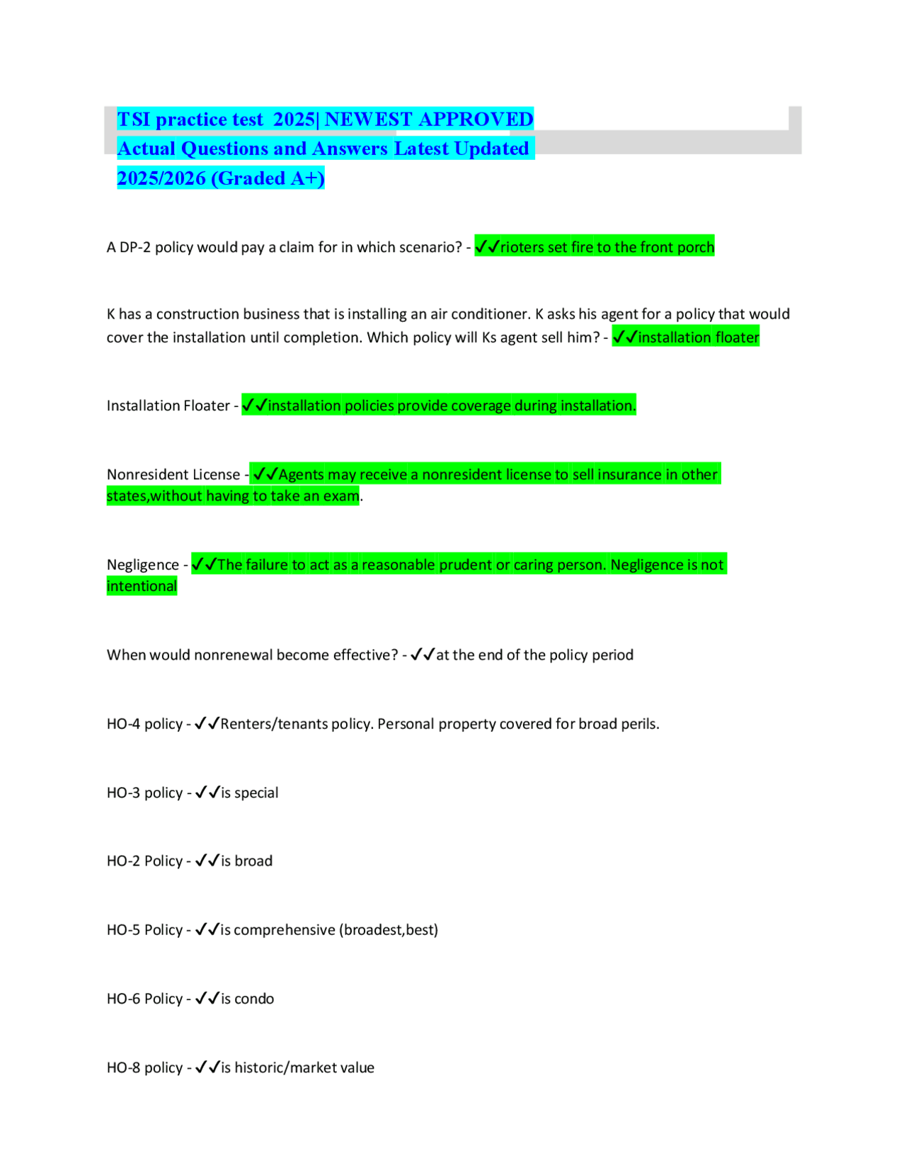 TSI practice test 2025| NEWEST APPROVED Actual Questions and Answers ...