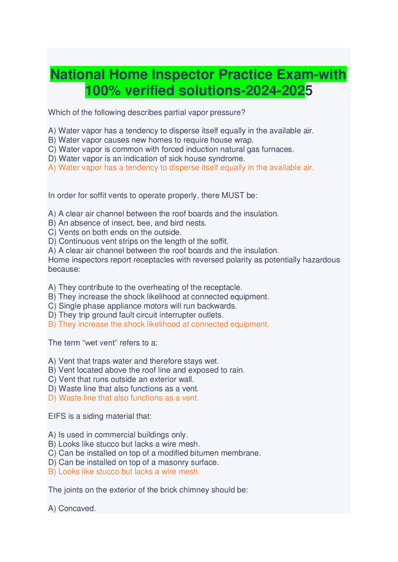 National Home Inspector Practice Exam-with 100% verified solutions-2024 ...