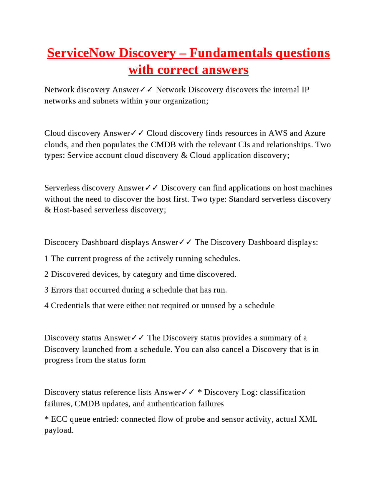 ServiceNow Discovery – Fundamentals questions with correct answers ...