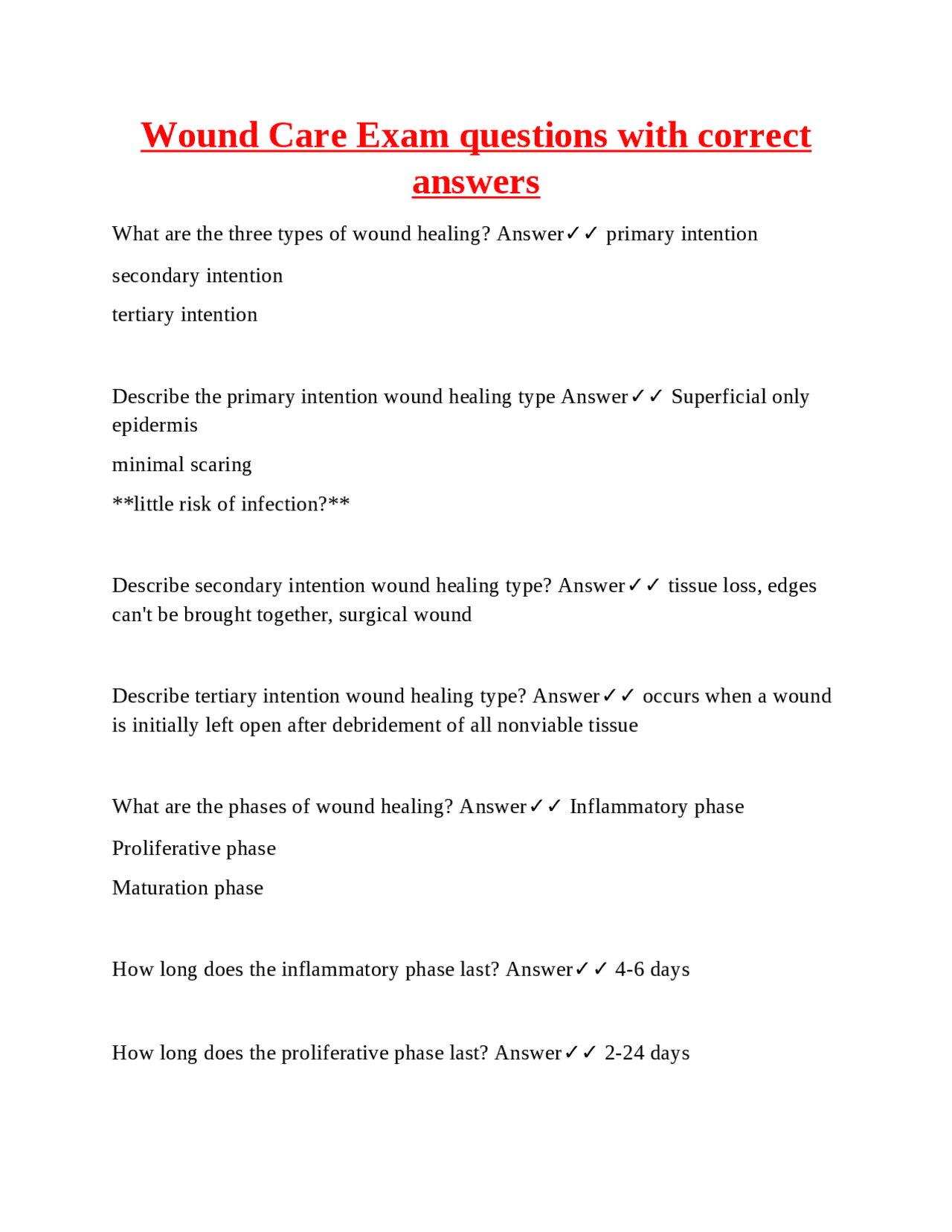 Wound Care Exam questions with correct answers | Exams Nursing | Docsity