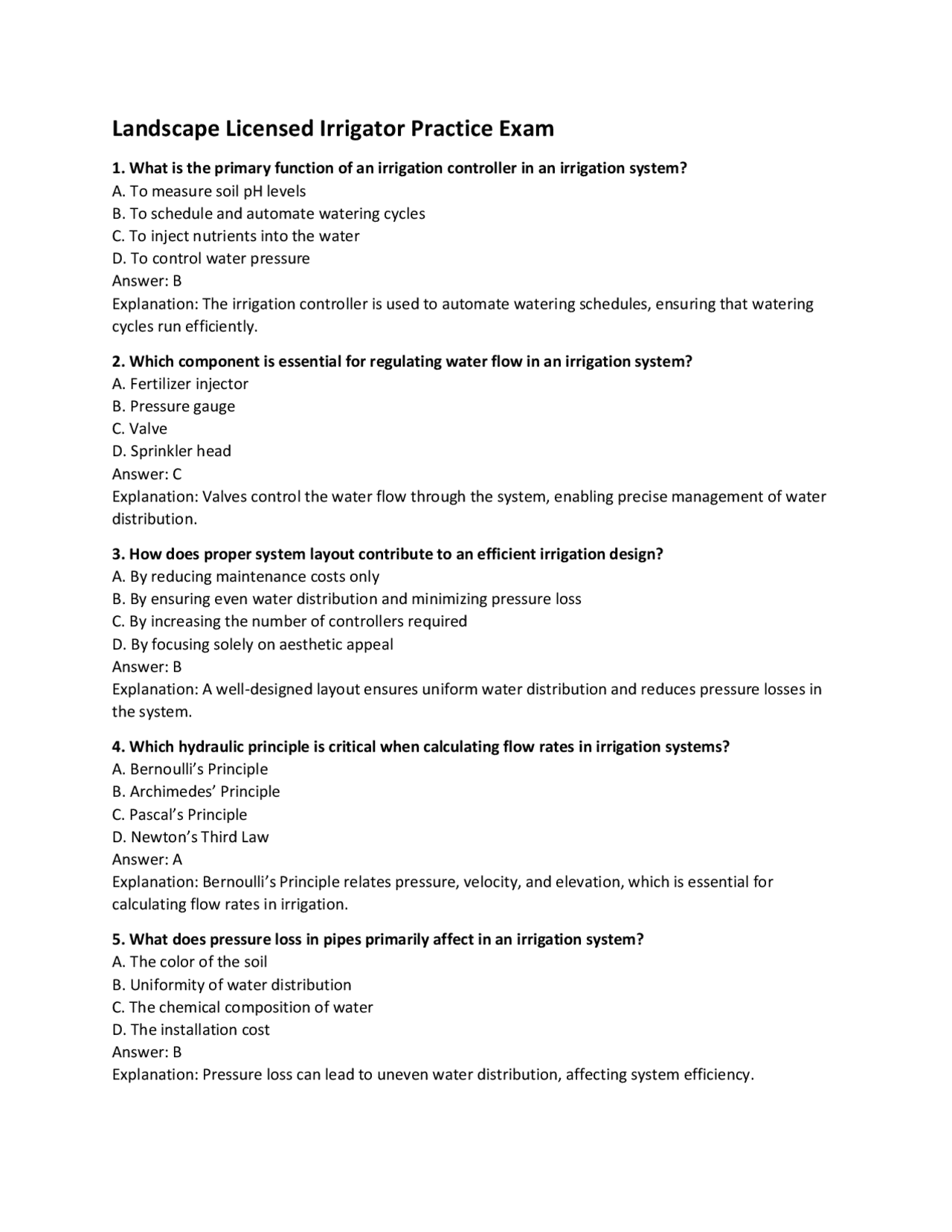 Landscape Licensed Irrigator Exam | Exams Technology | Docsity