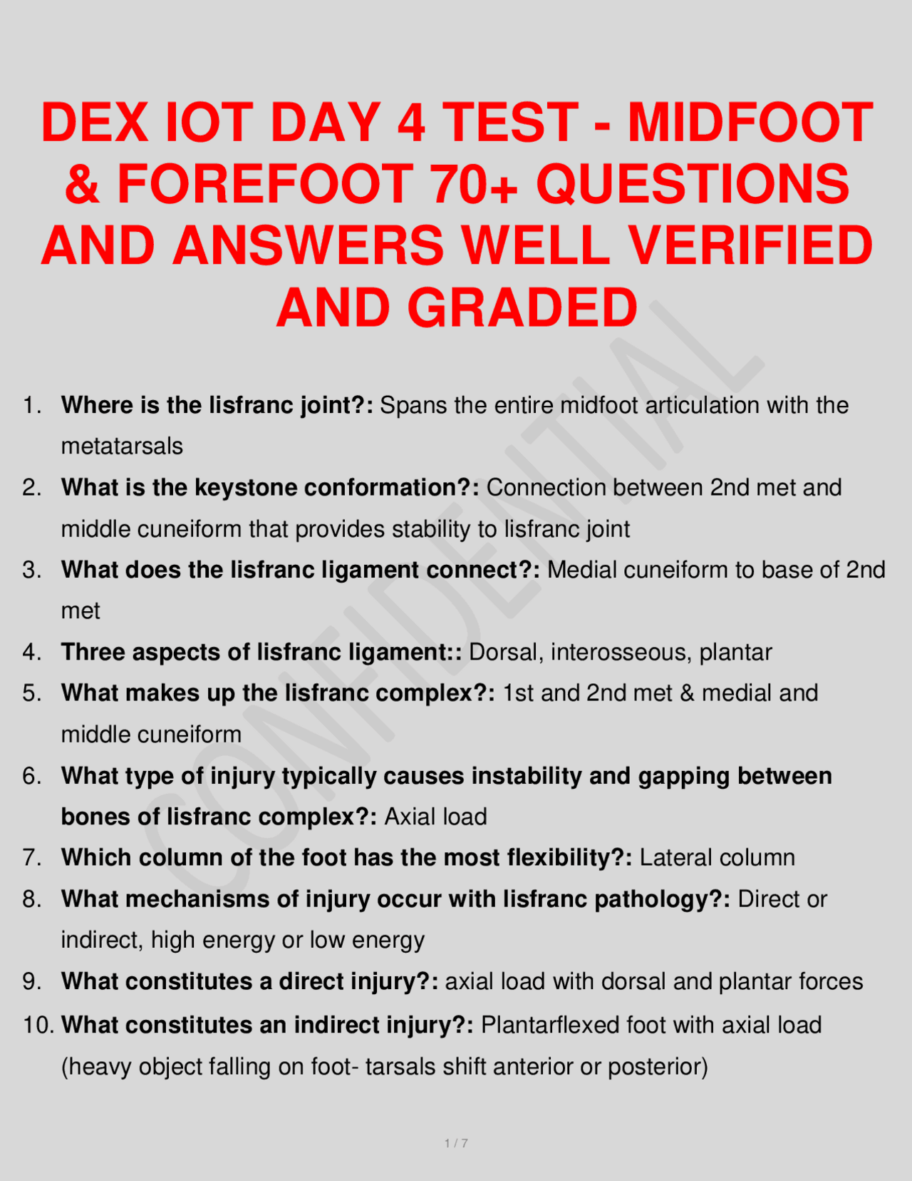 DEX IOT DAY 4 TEST - MIDFOOT & FOREFOOT 70+ QUESTIONS AND ANSWERS WELL ...