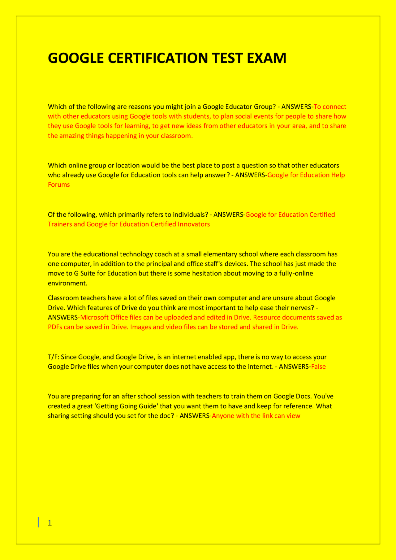 GOOGLE CERTIFICATION TEST EXAM QUESTIONS AND ANSWERS 2025 | Exams ...