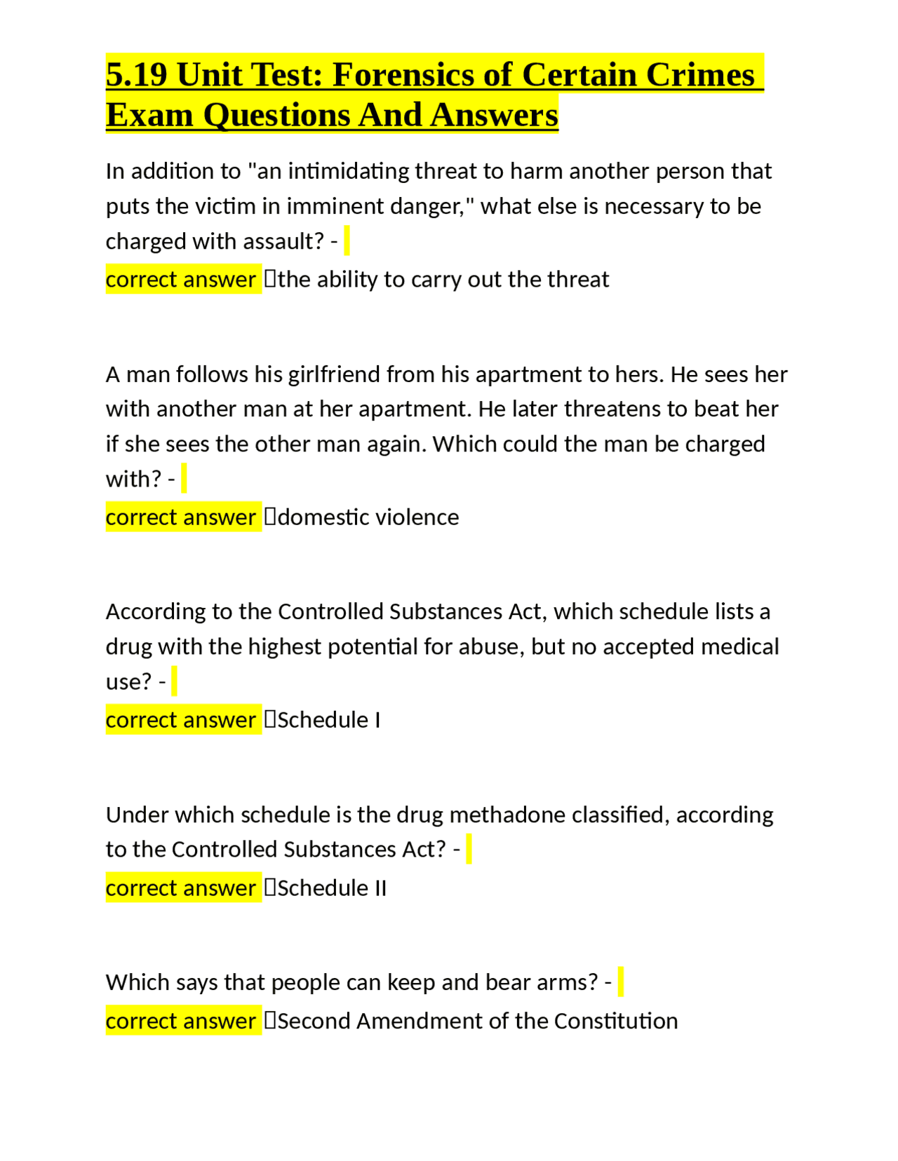 5.19 Unit Test: Forensics of Certain Crimes Exam Questions And Answers ...