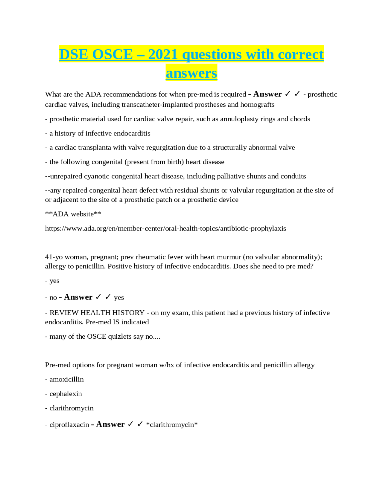 OSCE Questions and Answers for Dentistry | Exams Nursing | Docsity