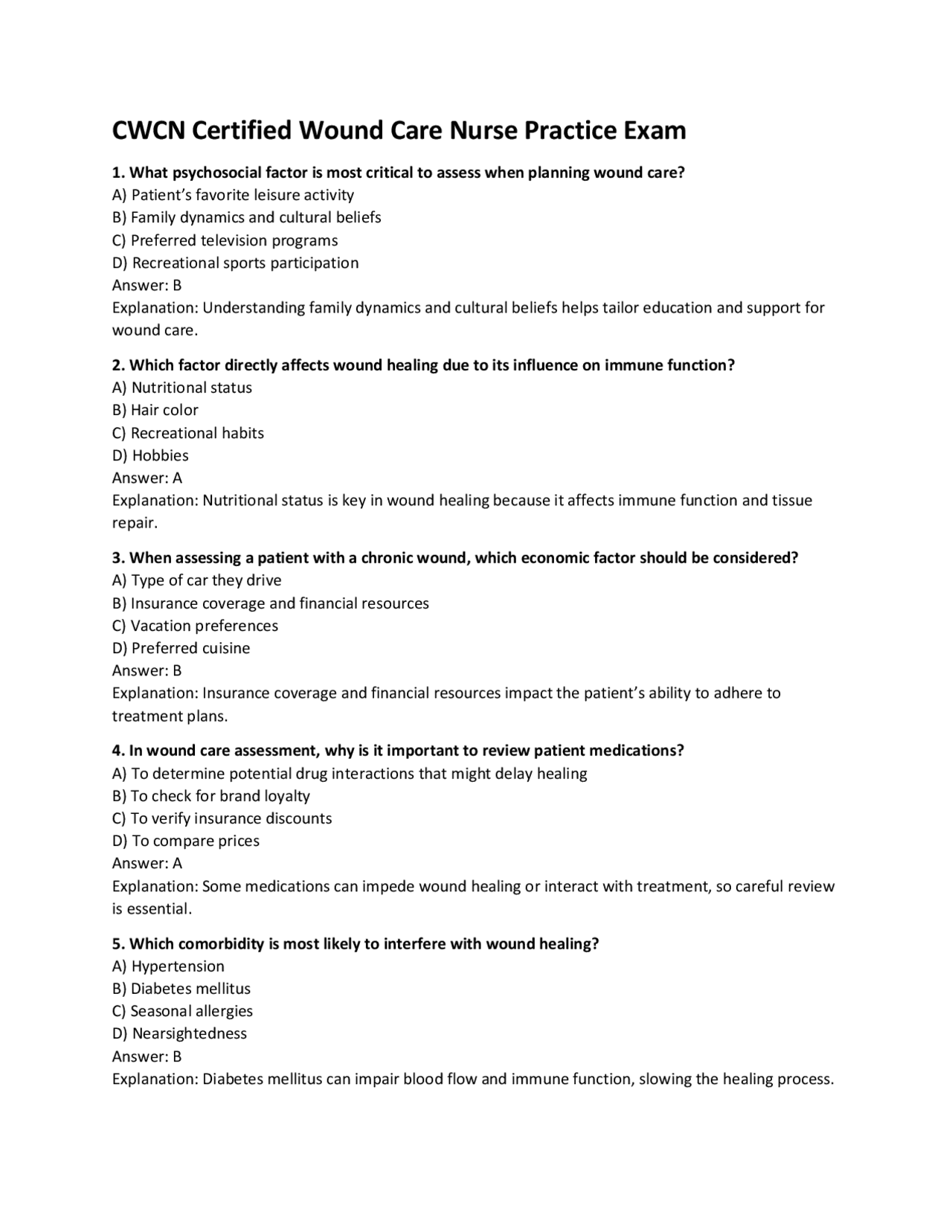 CWCN Certified Wound Care Nurse Exam | Exams Technology | Docsity