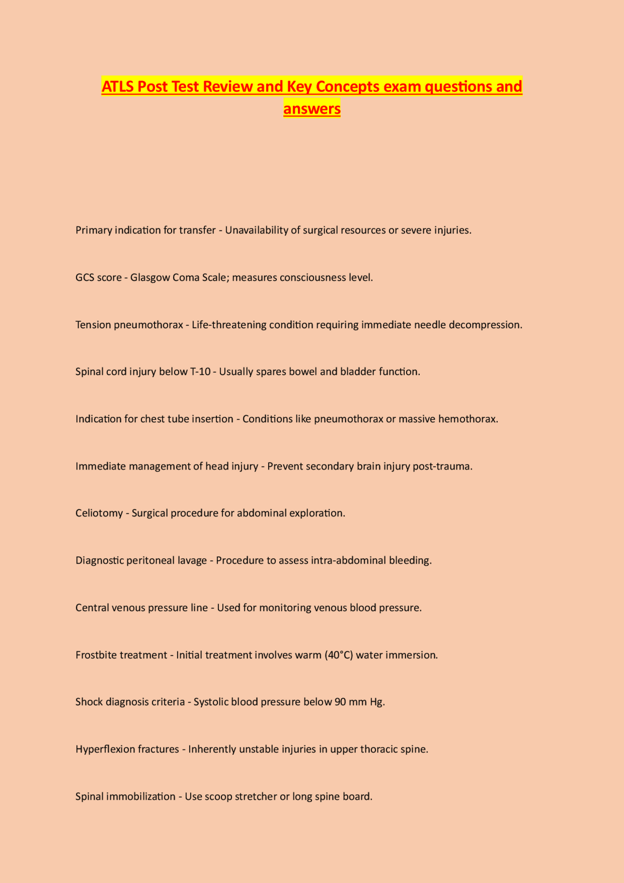 2025 COMPREHENSIVE ATLS POST TEST, POST TEST REVIEW AND KEY CONCEPTS ...
