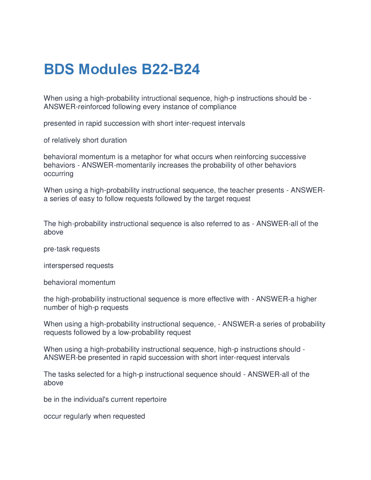 BDS Modules B22-B24 Questions and Answers|2025 Update|100% Correct ...