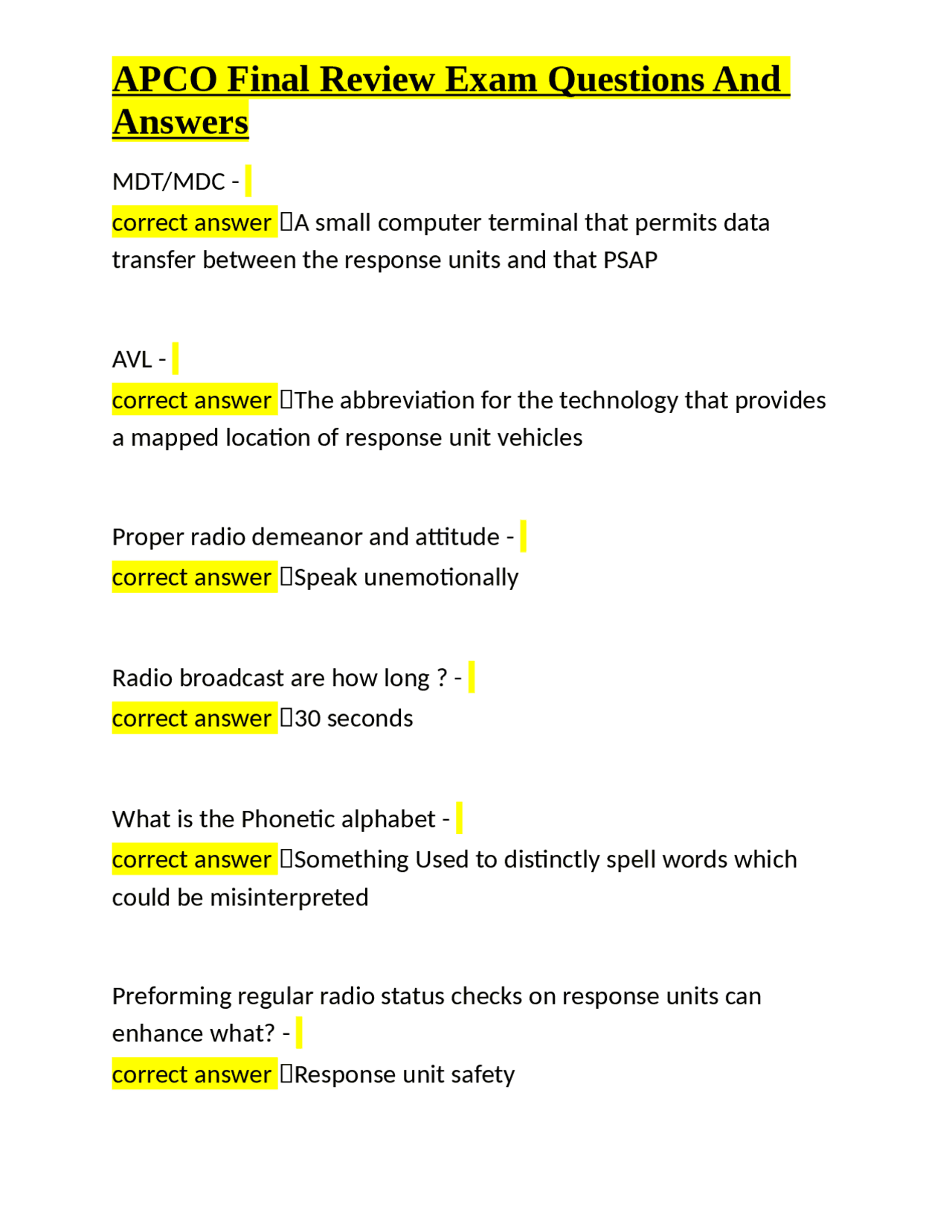 APCO Final Review Exam Questions And Answers | Exams Computer Networks | Docsity