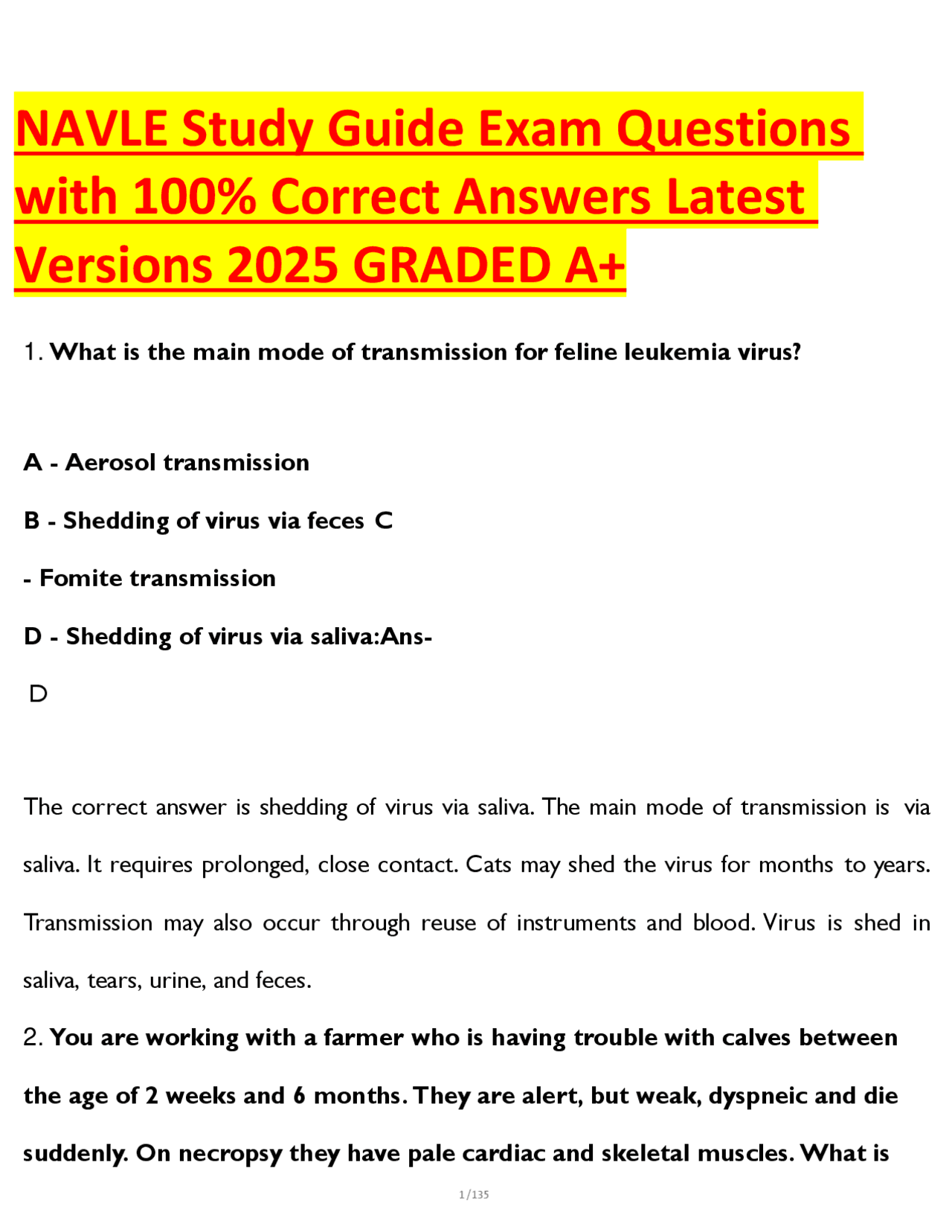NAVLE Study Guide Exam Questions with 100% Correct Answers Latest ...