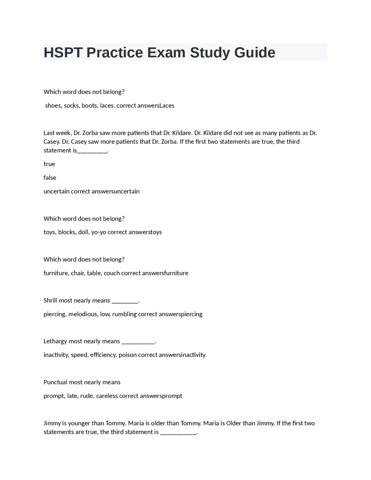 HSPT Practice Exam Study Guide: Verbal Reasoning and Logic | Exams ...