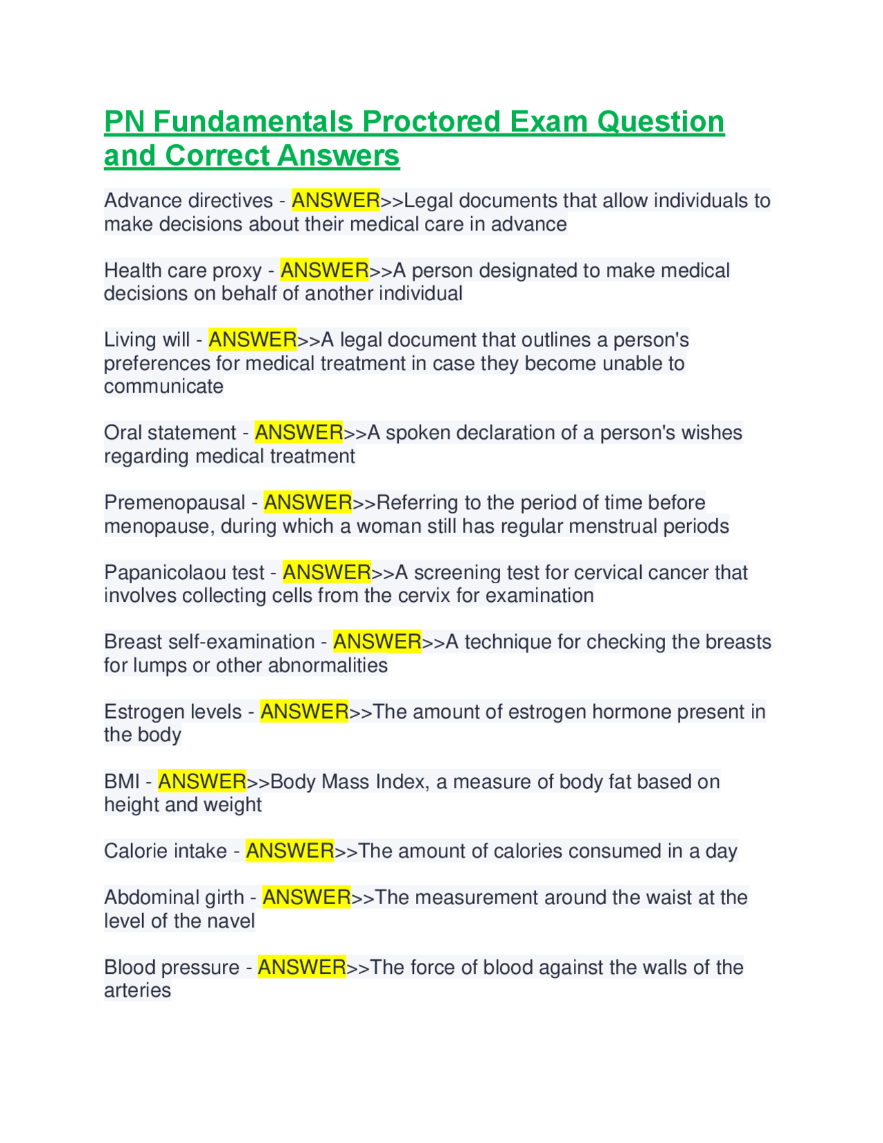 PN Fundamentals Proctored Exam Question and Correct Answers 2025 ...