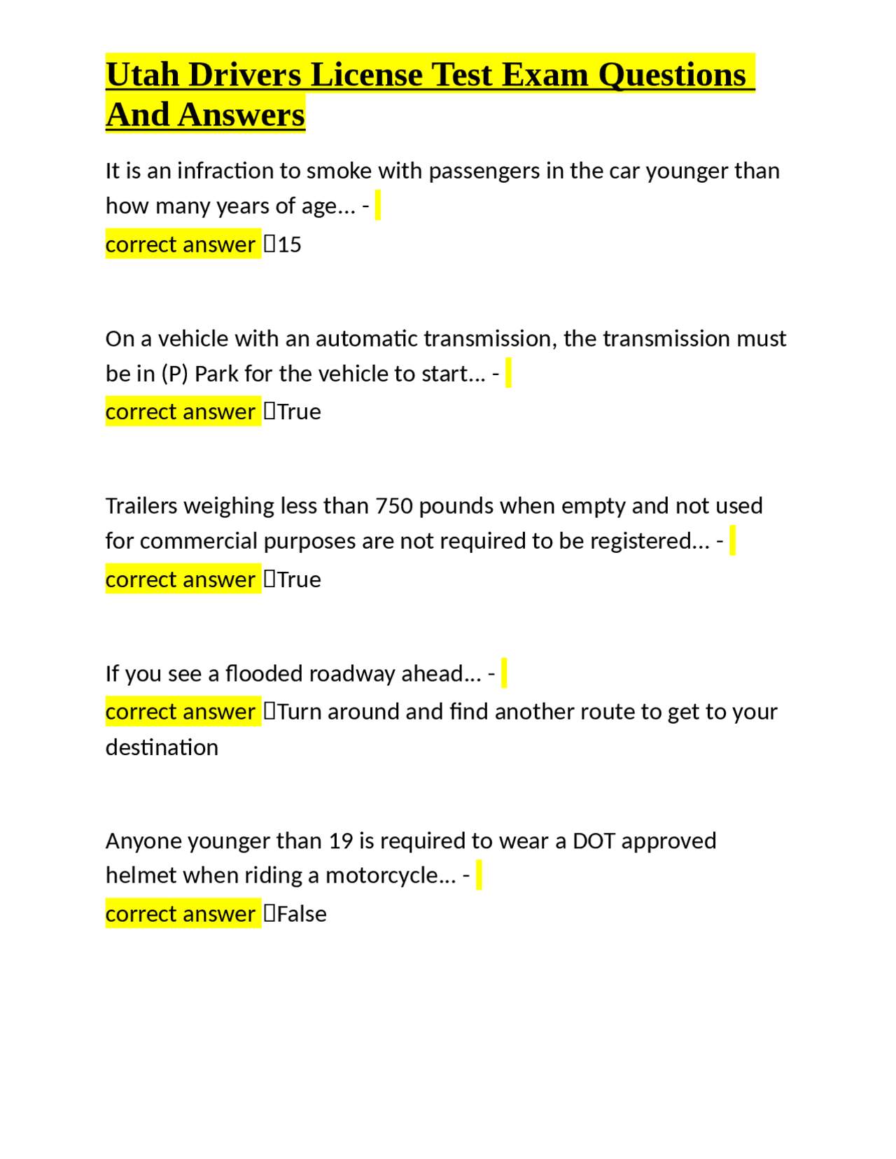 Utah Drivers License Test Exam Questions And Answers | Exams Physical ...