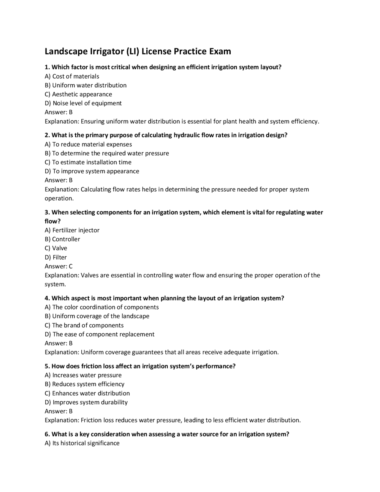 Landscape Irrigator (LI) License Exam | Exams Technology | Docsity